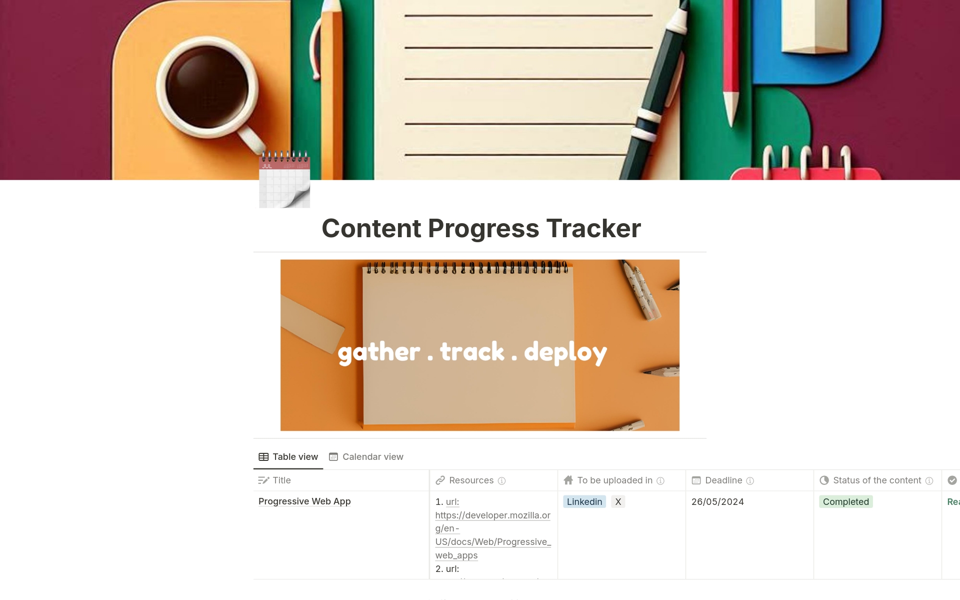 Content Progress Tracker Template by Koushik Debnath | Notion Marketplace