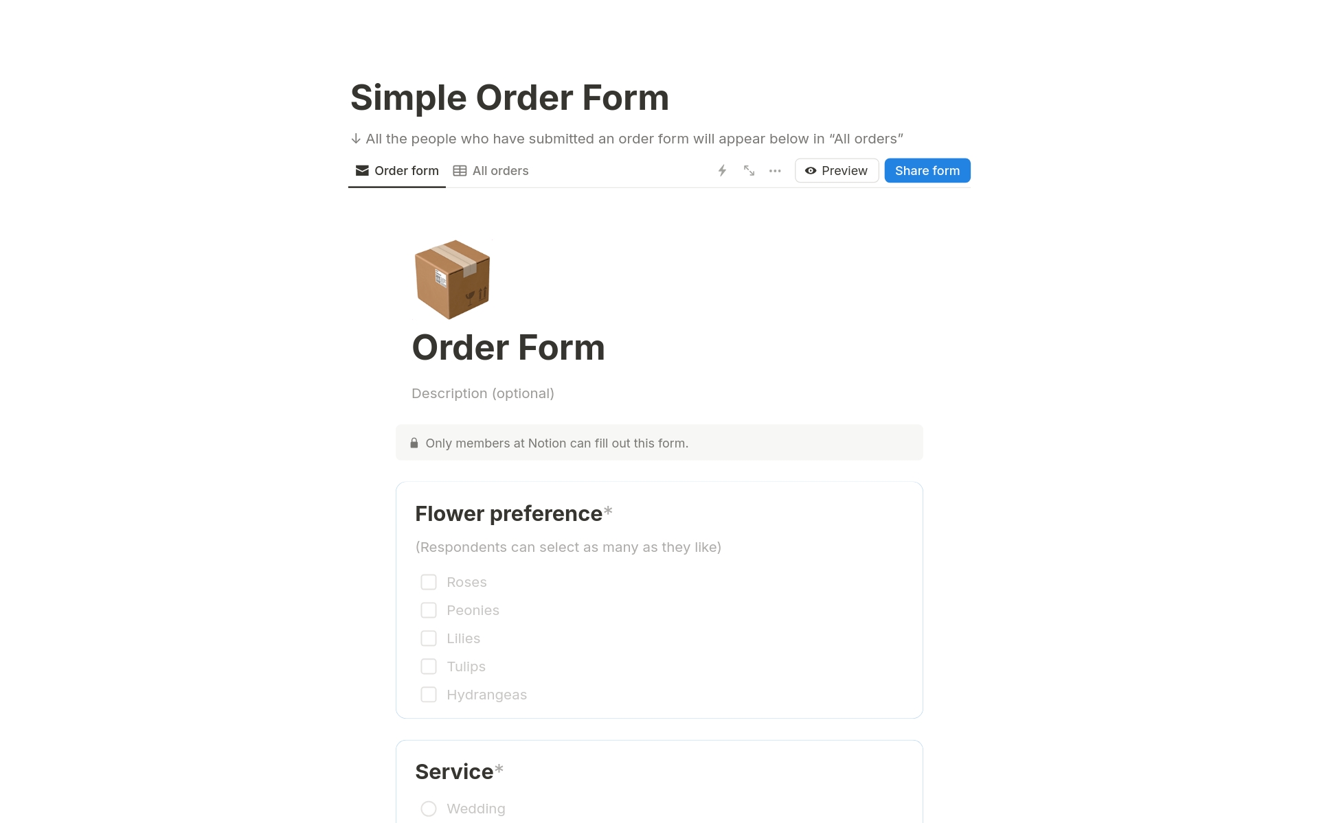 Simple order form Template by Notion | Notion Marketplace