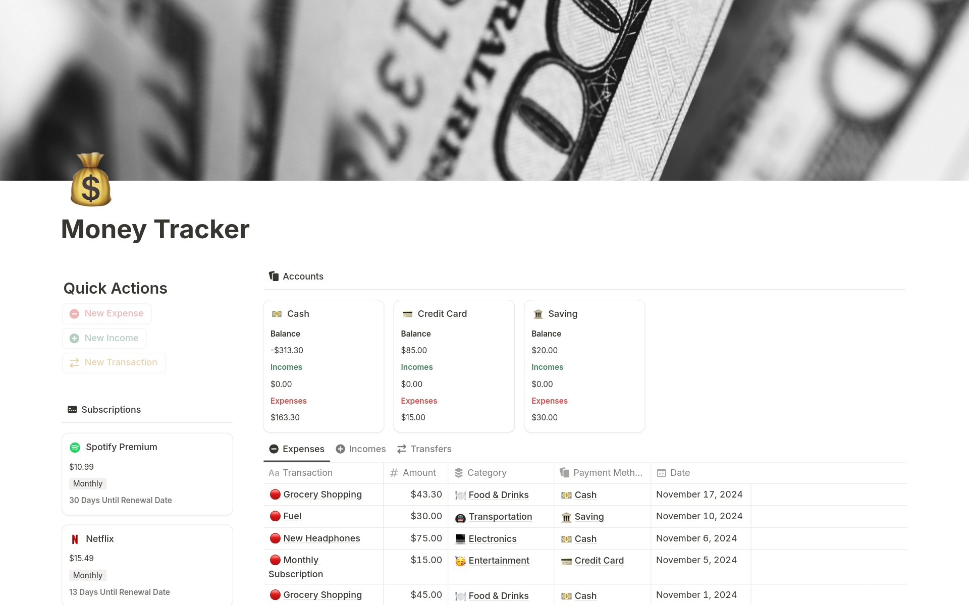 Money Tracker Template | Notion Marketplace