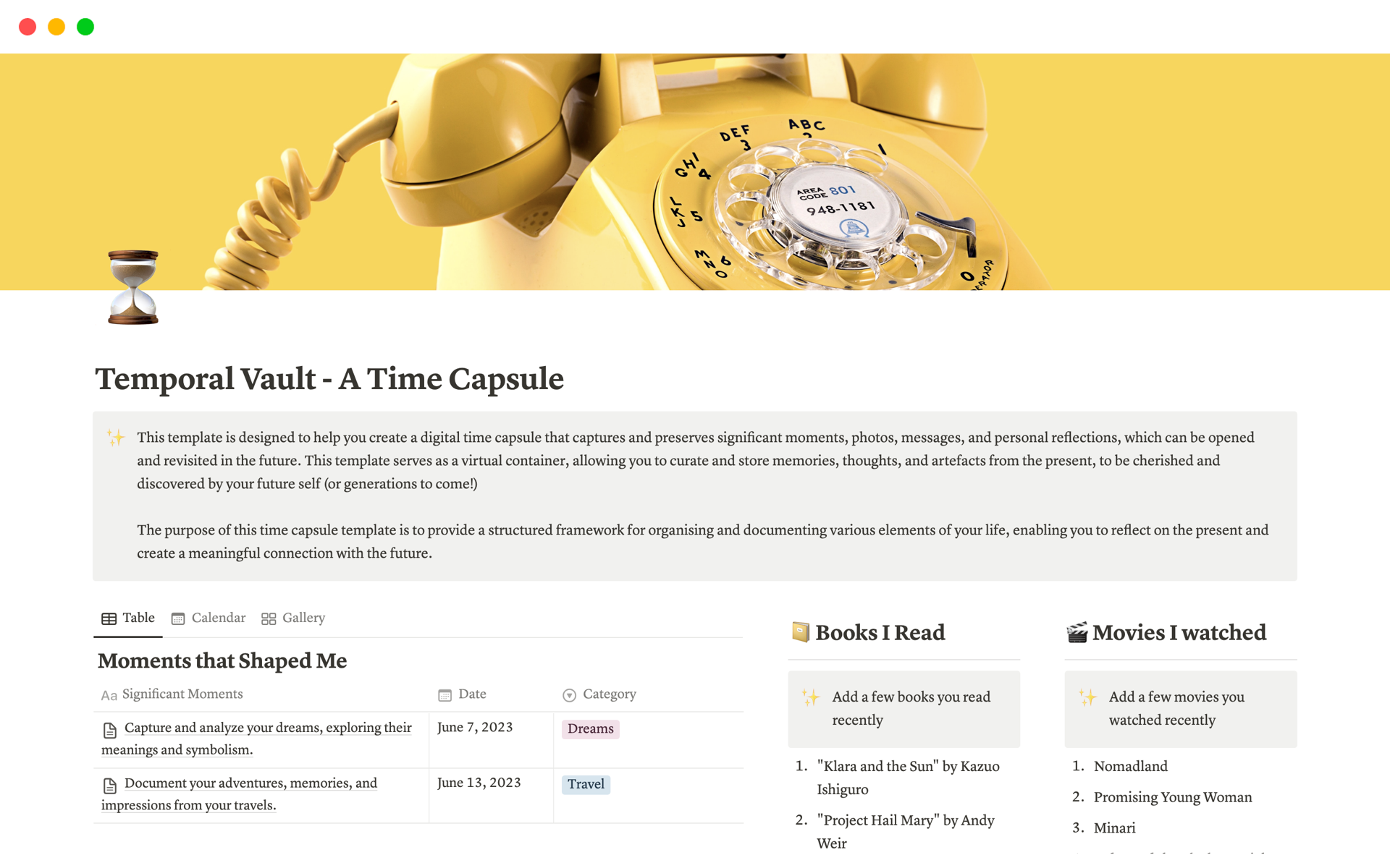 Temporal Vault - A Time Capsule Template | Notion Marketplace