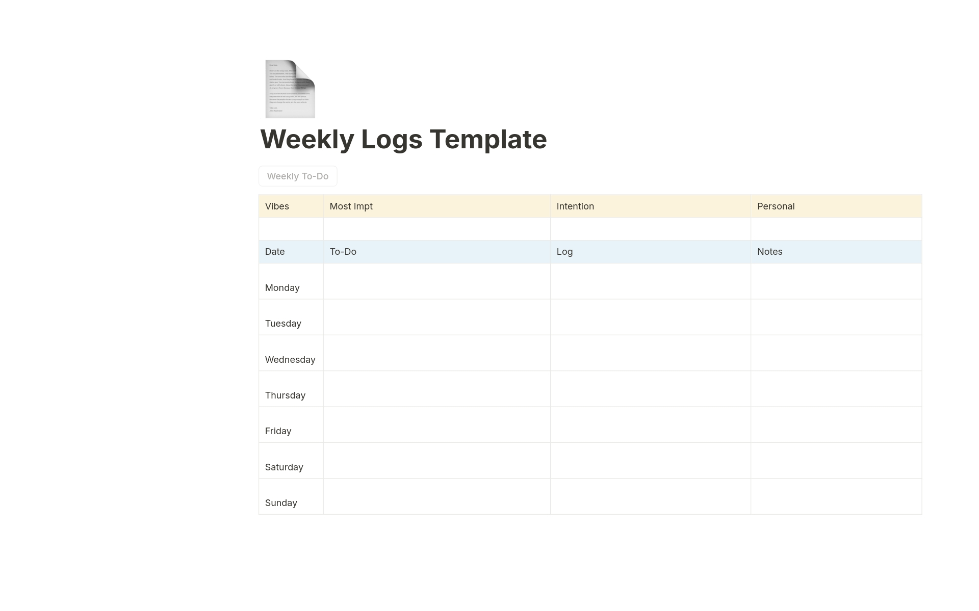 Weekly Logs Template | Notion Marketplace