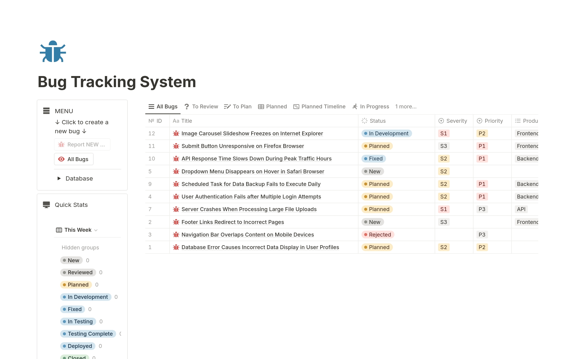 Bug Tracker Lite Template | Notion Marketplace
