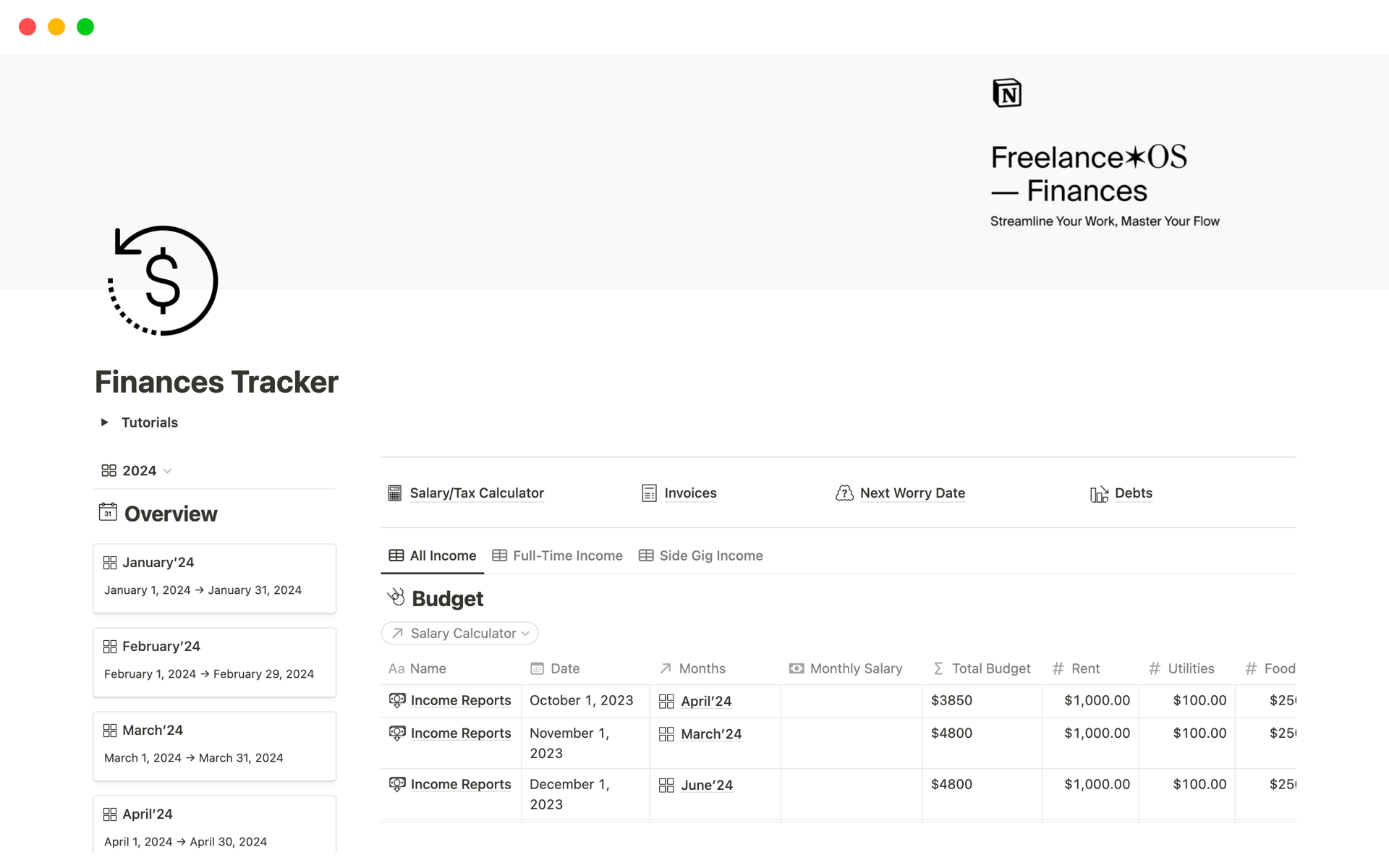 Finance Tracker for Freelancer Template by Aura | Notion Marketplace