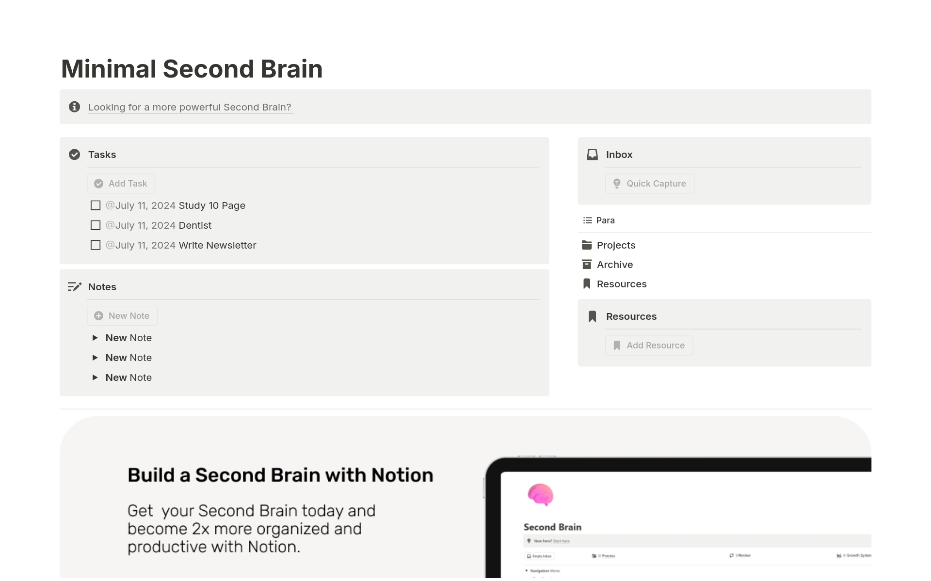 Minimal Second Brain Template | Notion Marketplace