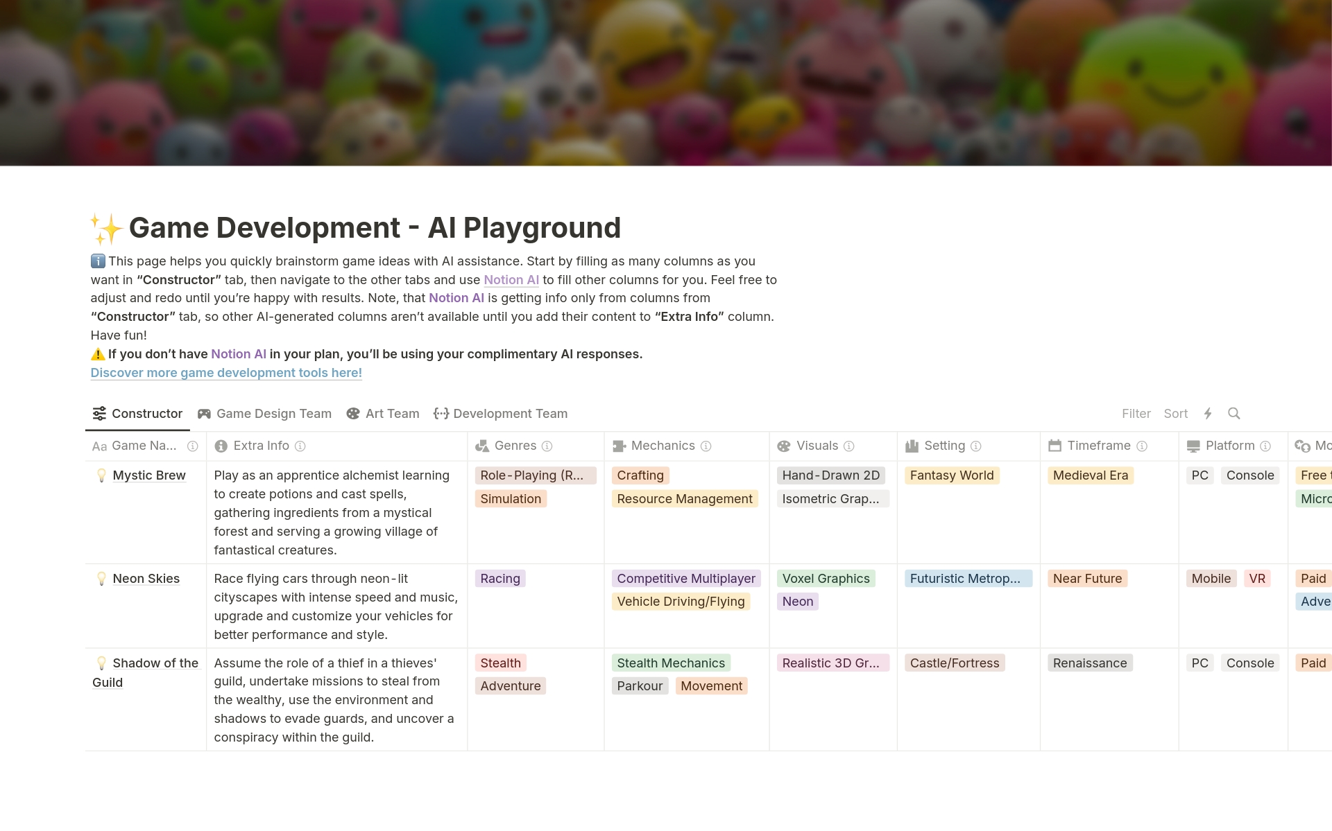 AI Playground for Game Developers Template by Denis Bondarev | Notion ...