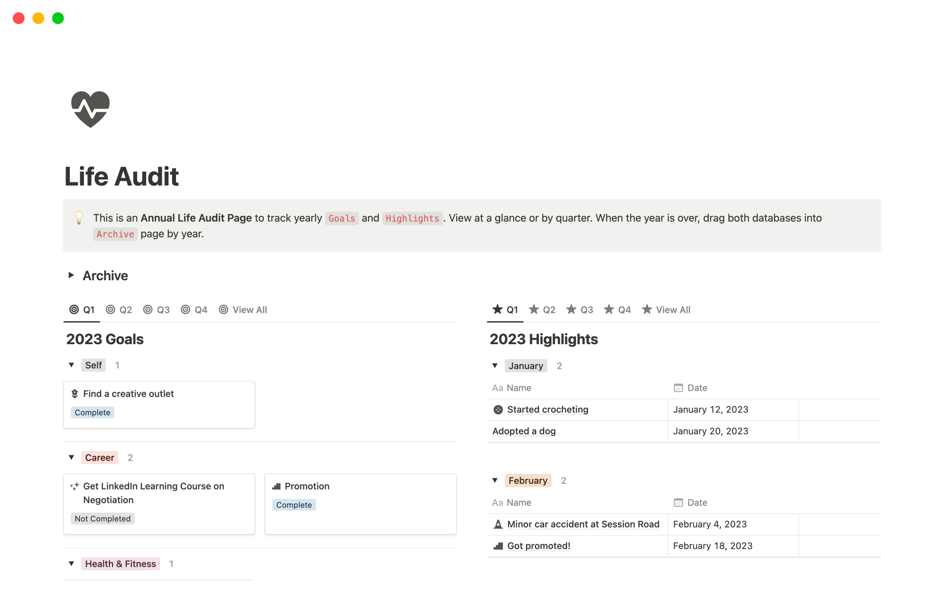 Life Audit Template | Notion Marketplace