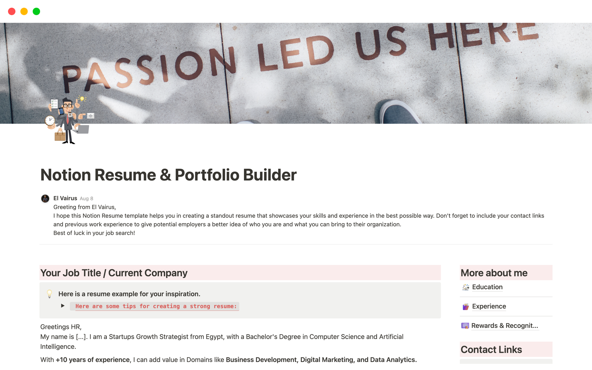 Notion Resume & Portfolio Builder Template by El Vairus | Notion ...