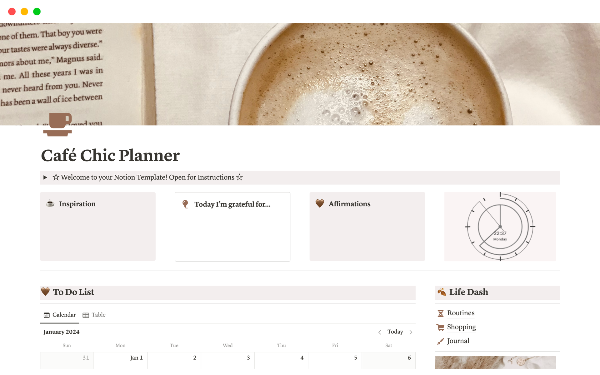 Café Chic Planner Template | Notion Marketplace