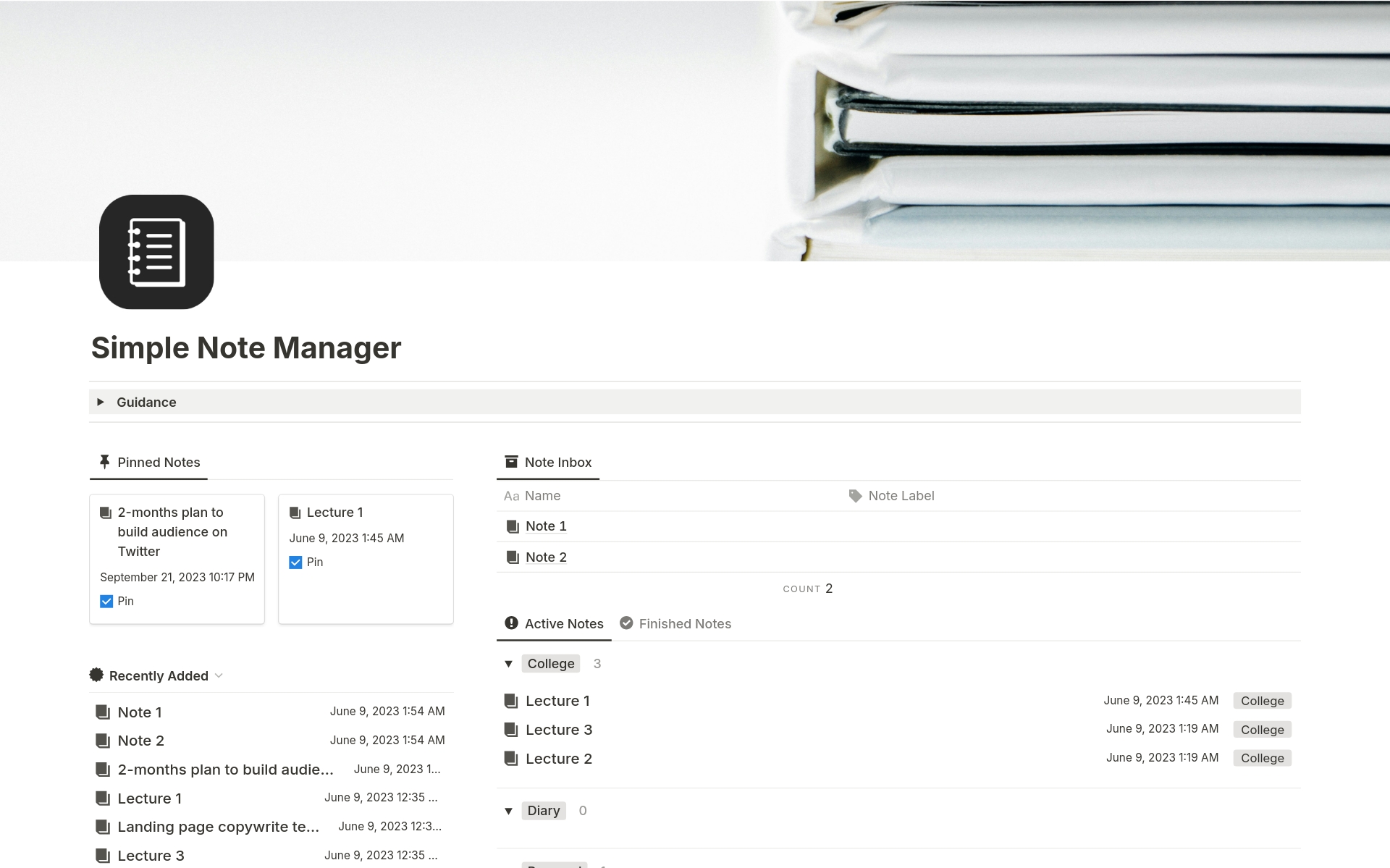 Simple Note Manager Template | Notion Marketplace