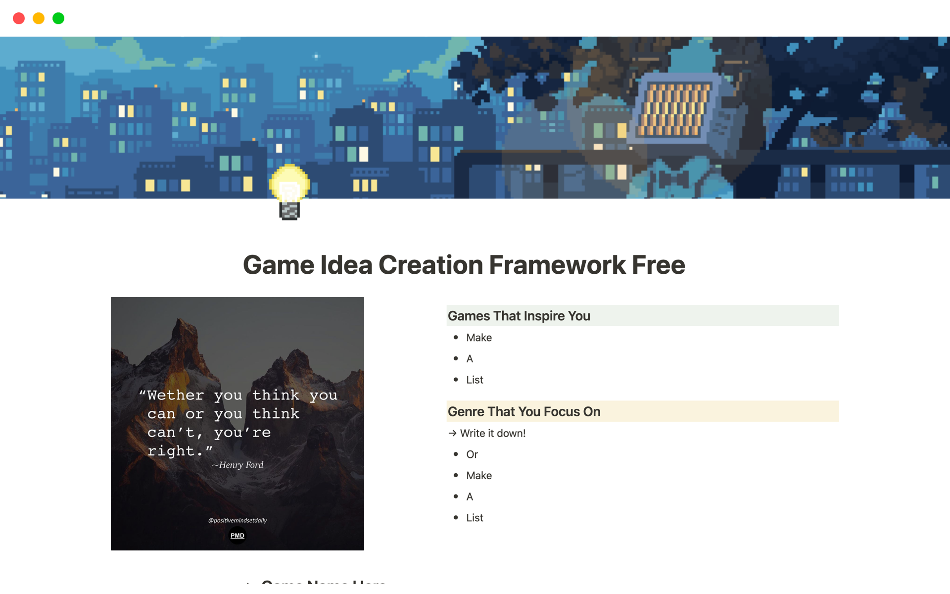 Game Idea Creation Framework Template Notion Marketplace