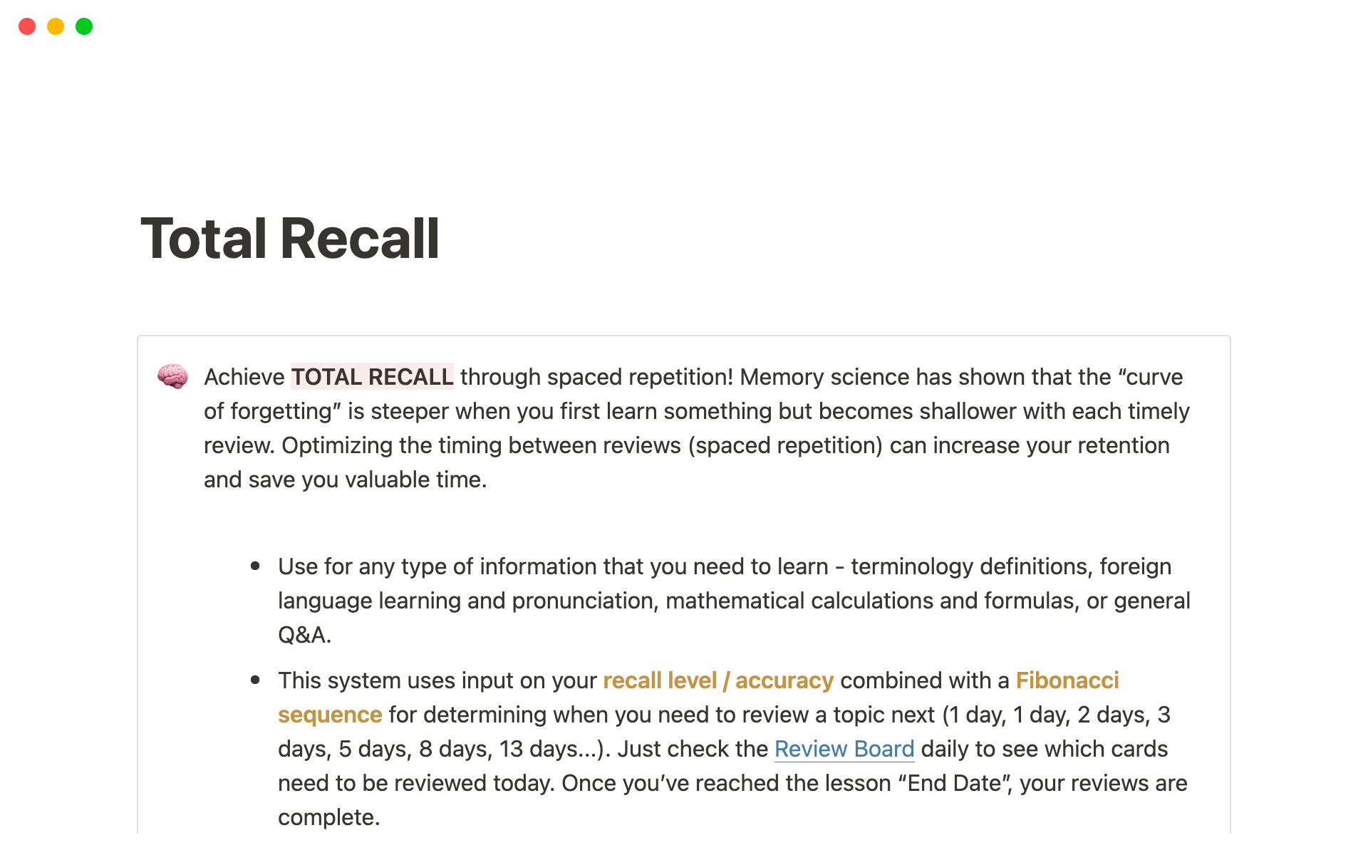 Total Recall - Dynamic Spaced Repetition Learning Template by Jamie ...