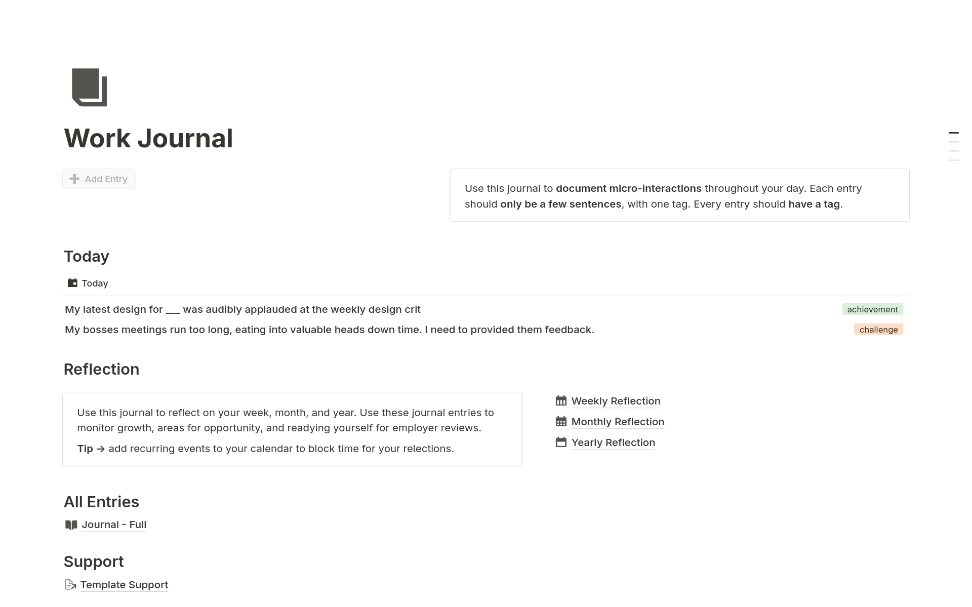 Work Journal Template by Thor Schroeder | Notion Marketplace