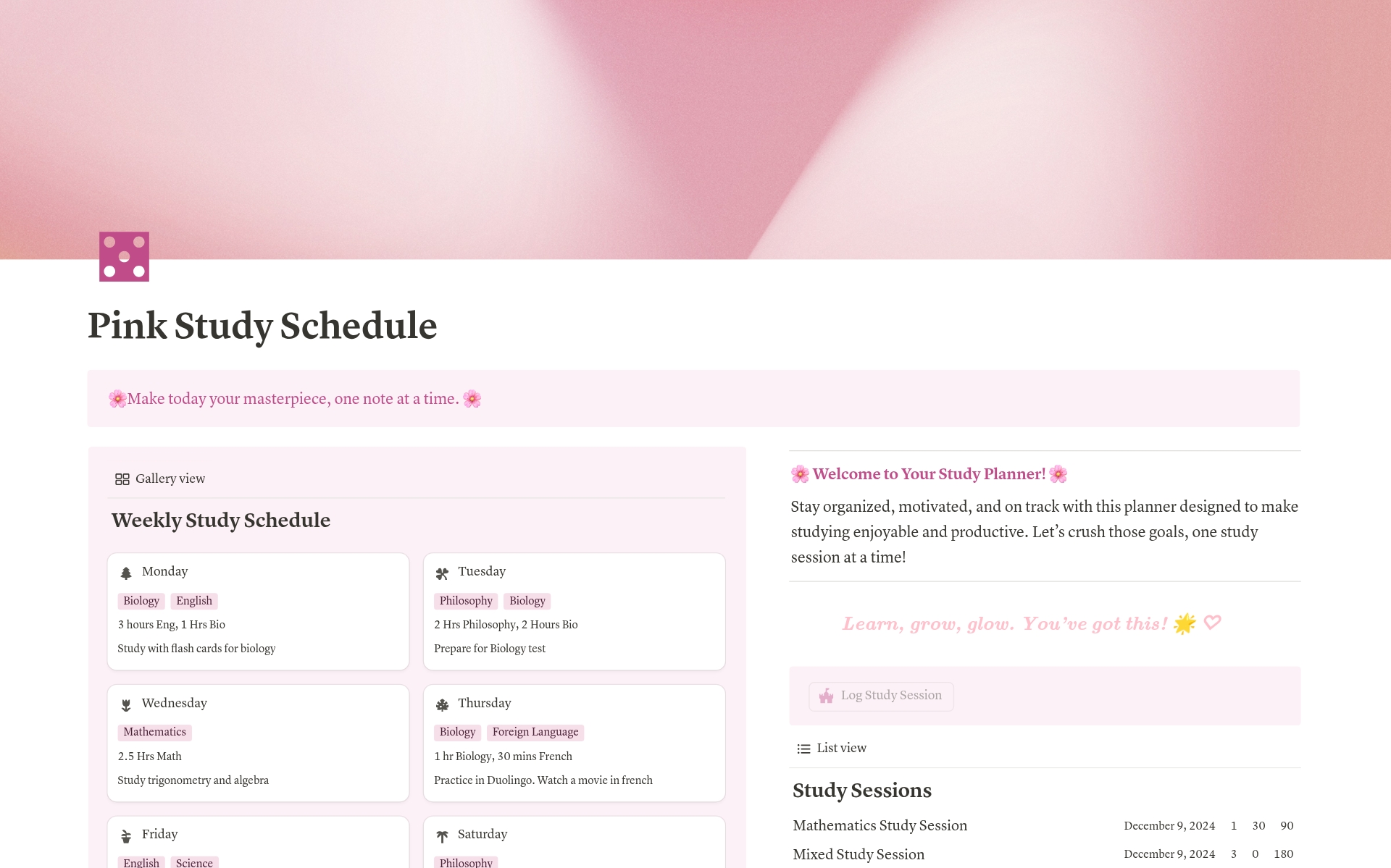 pink study planner - class notes organisation v2 Template by avery's ...