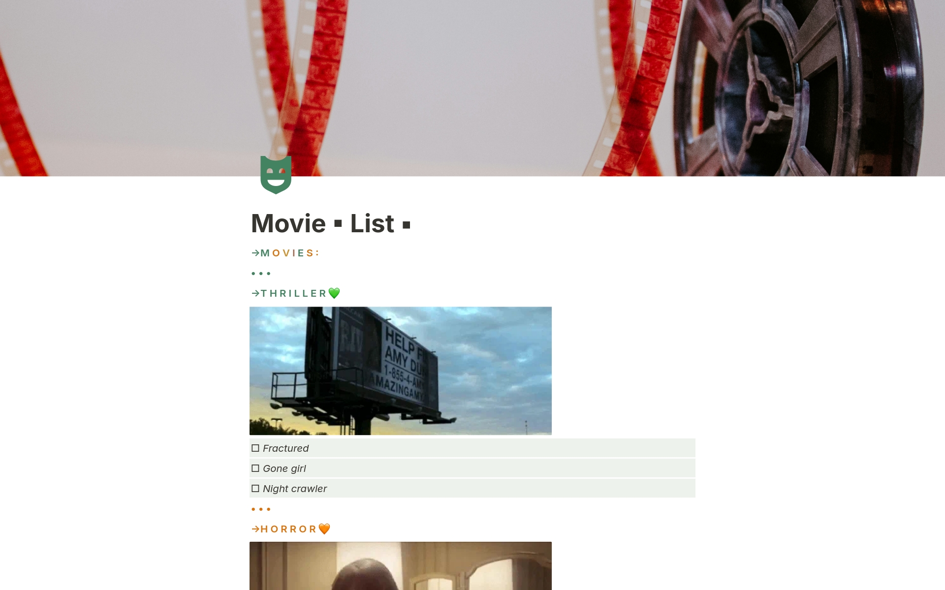 Movie list Template by Sarah Shariq Saleem | Notion Marketplace