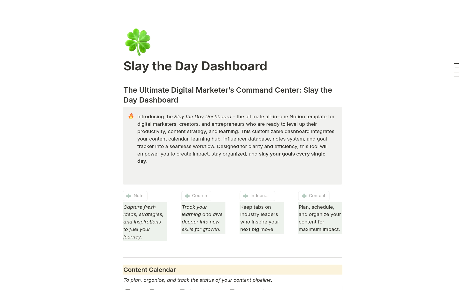 Slay the Day Dashboard Template | Notion Marketplace