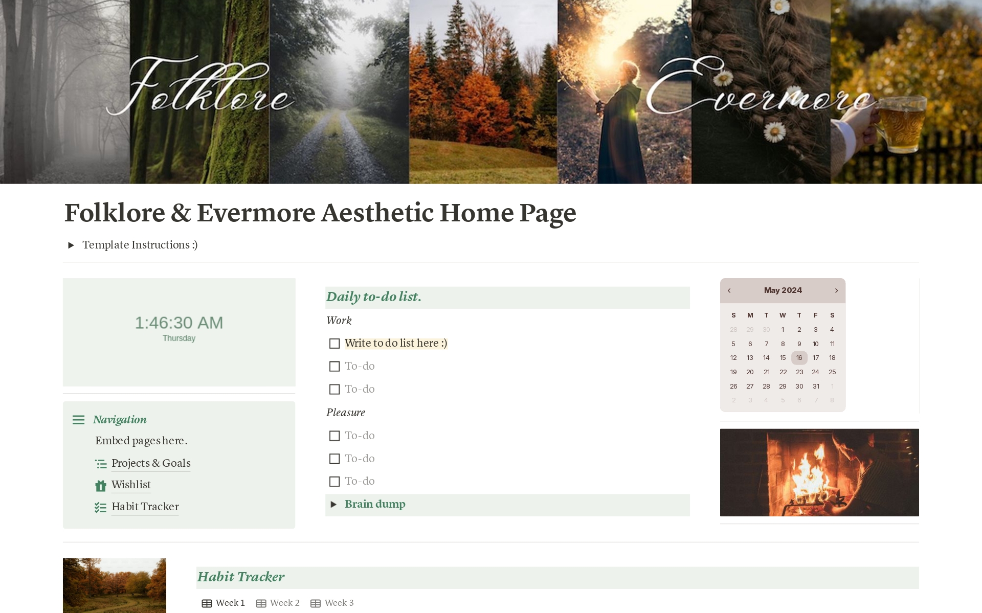 Folklore & Evermore Aesthetic Home Page Template | Notion Marketplace