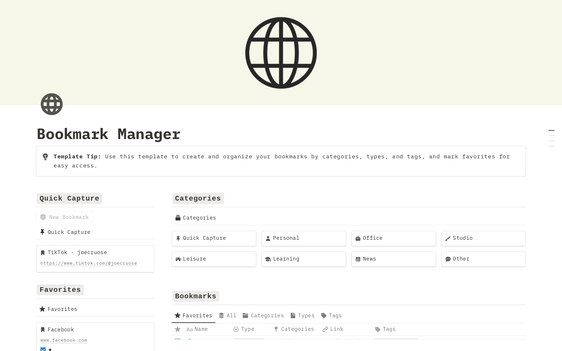 Bookmark Manager Template | Notion Marketplace
