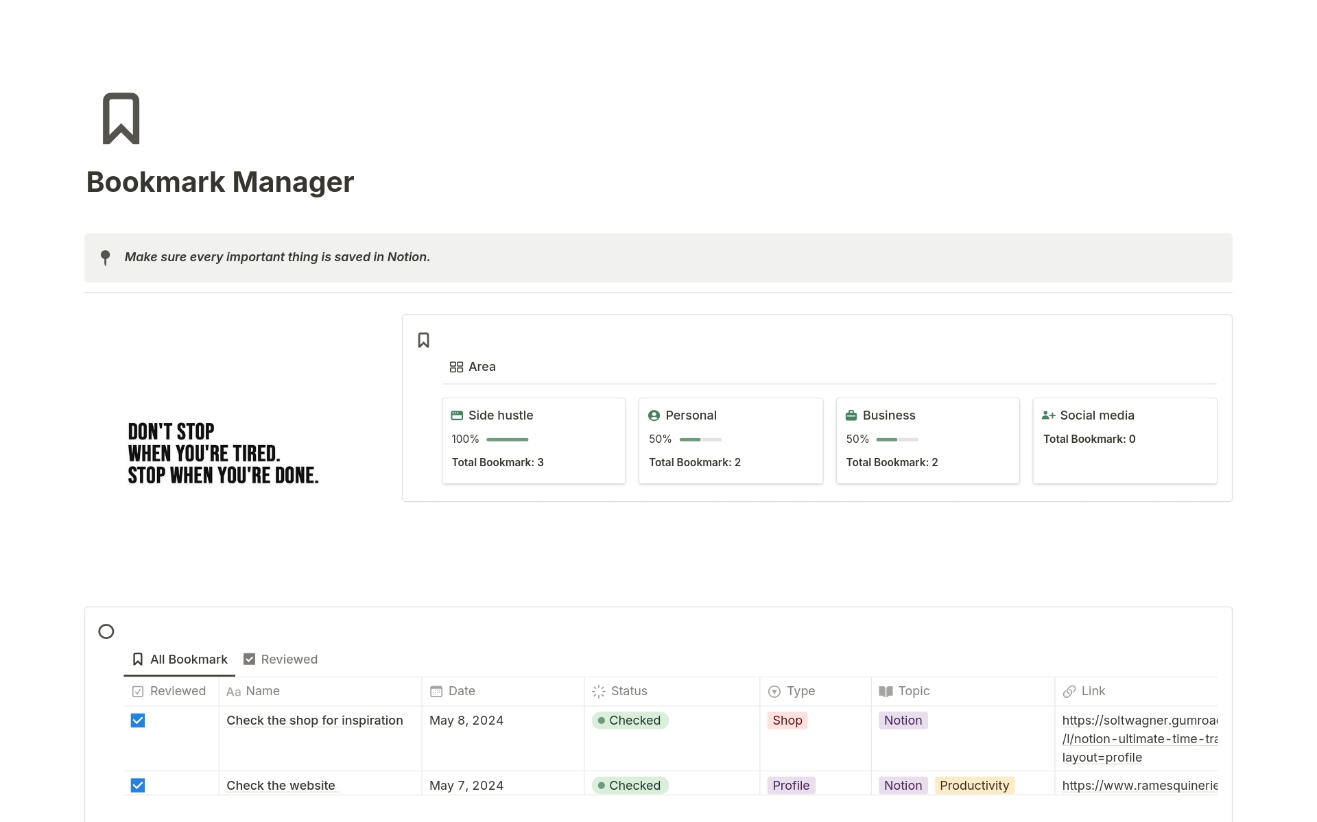 Bookmark Manager Template by Poonam Sharma | Notion Marketplace