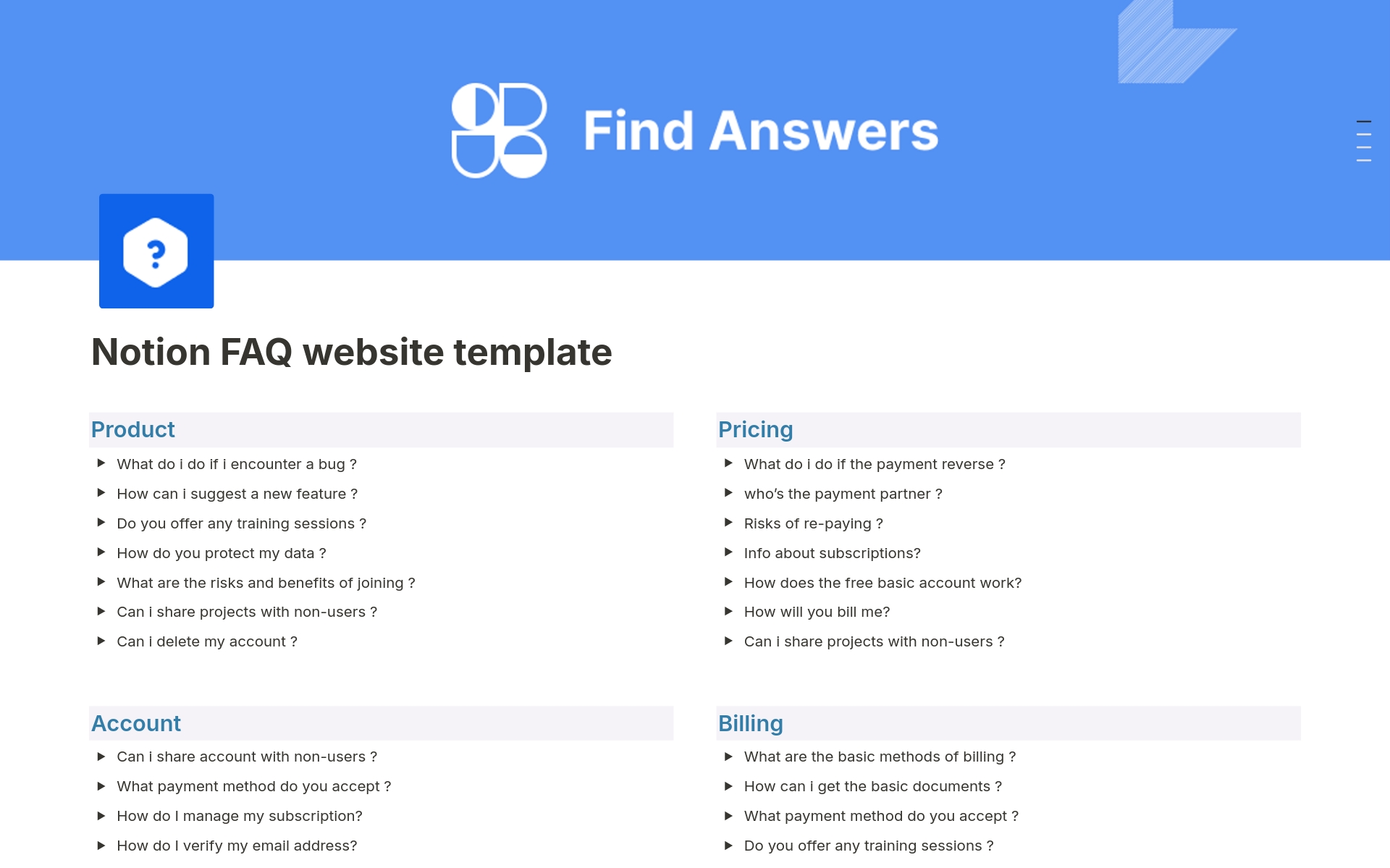 Faq Template FAQ Website Templates | Nicepage