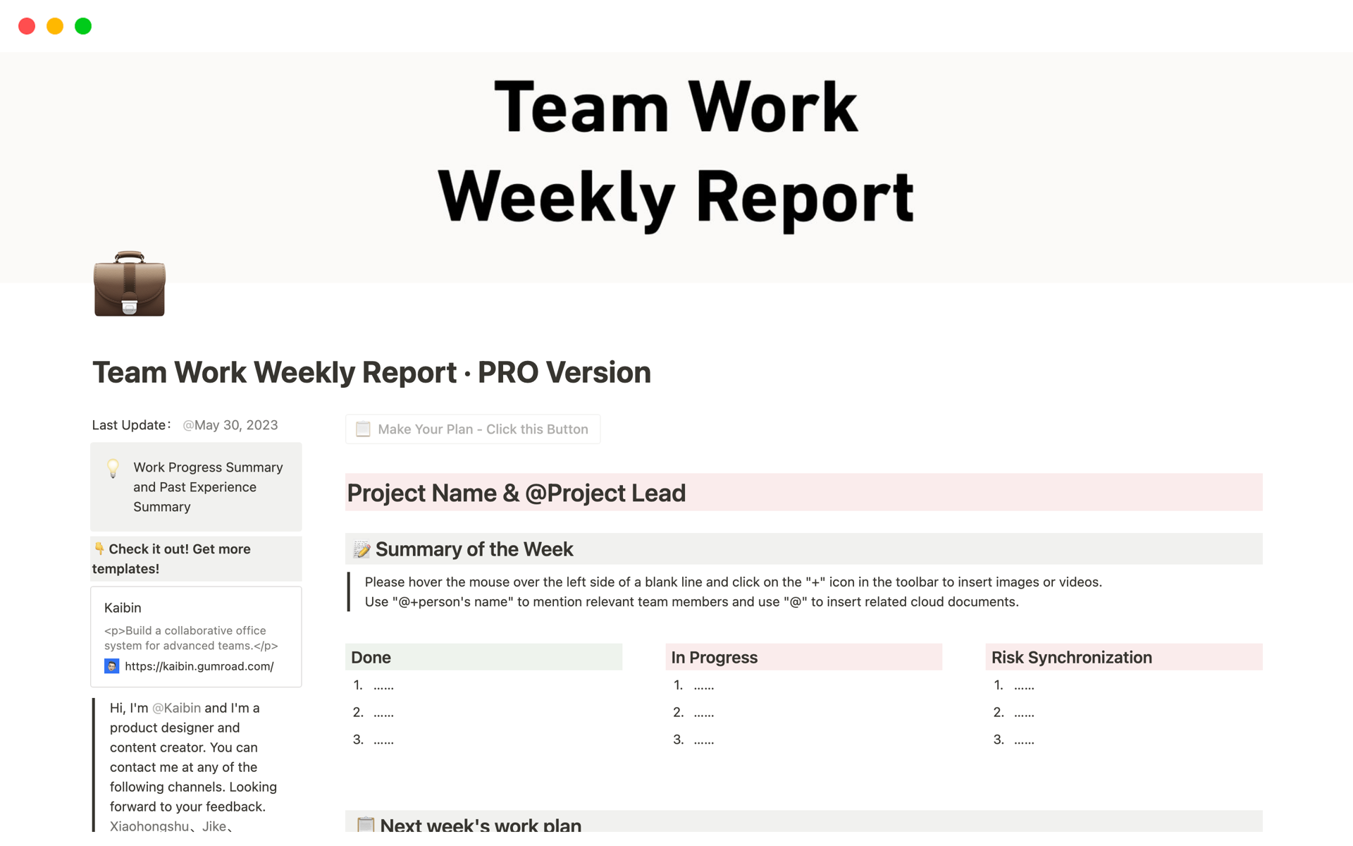 Team Work Weekly Report · PRO Version Template | Notion Marketplace