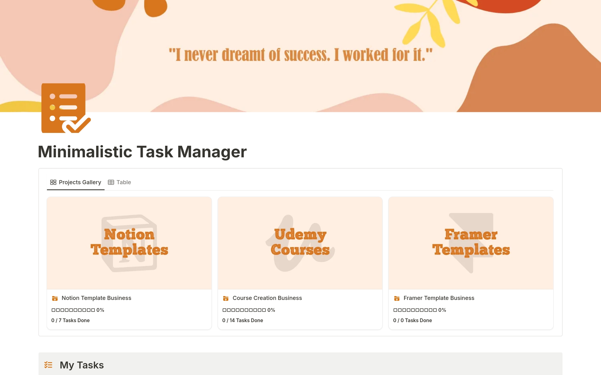 Task Manager (Minimalistic) Template by Aaron | Notion Marketplace