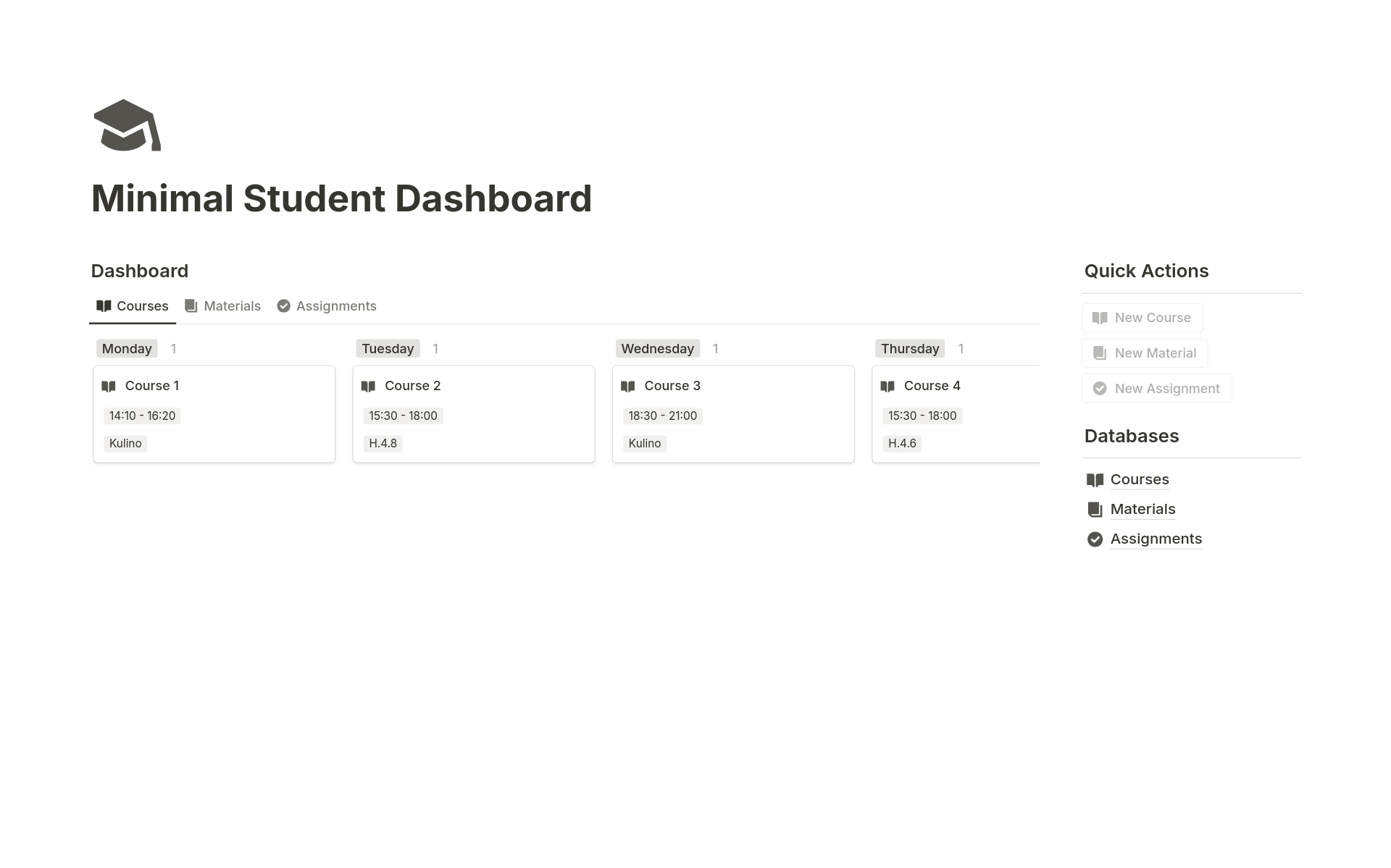 Minimal Student Dashboard Template by Hiskia | Notion Marketplace