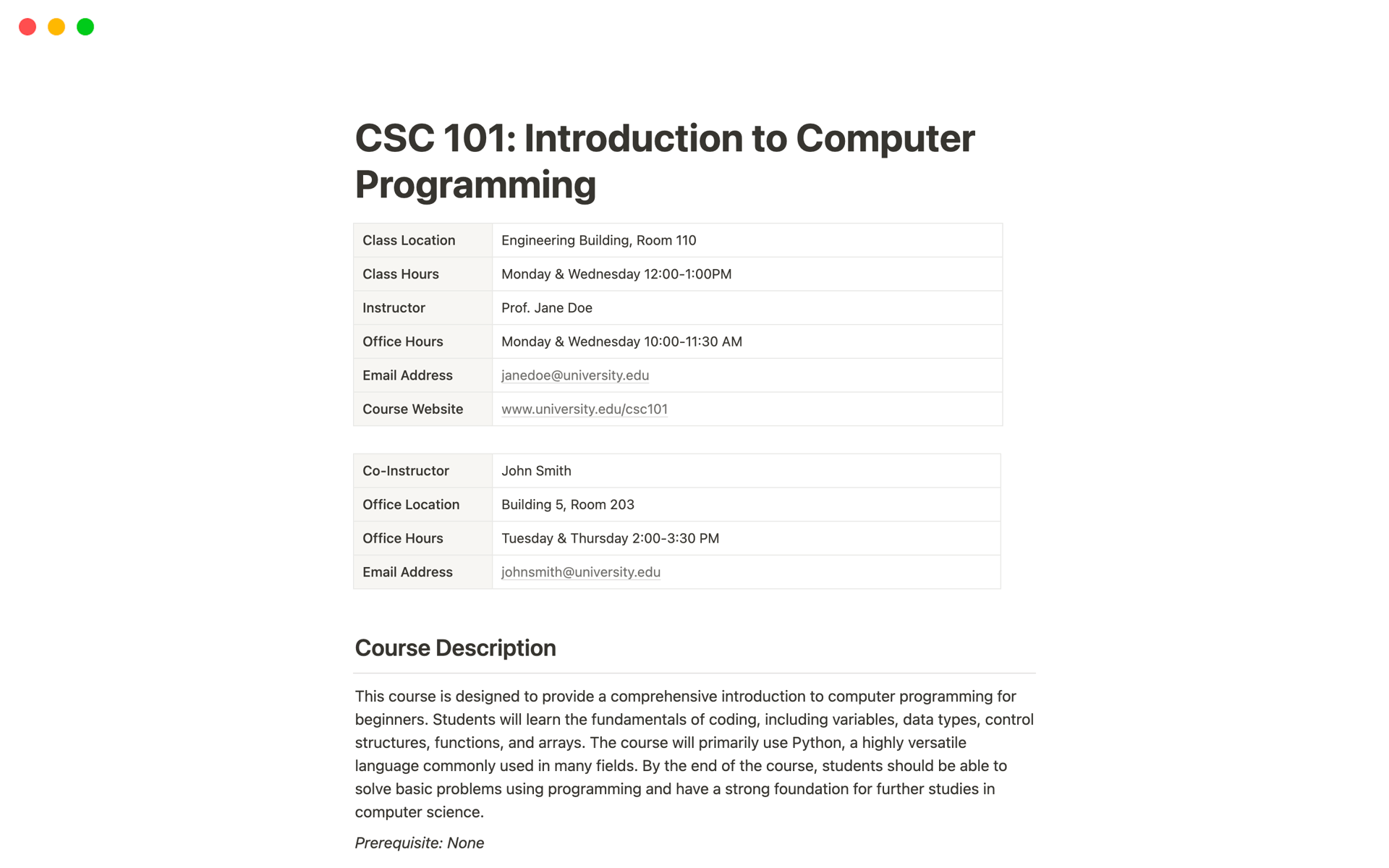 Interactive Syllabus Template