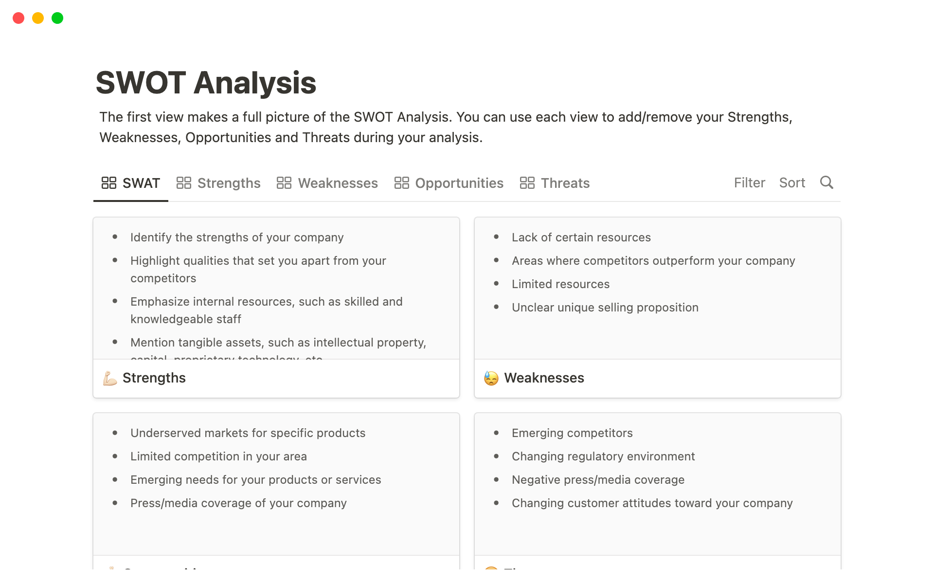 SWOT Analysis Notion Template Template by Luan Jubica | Notion Marketplace