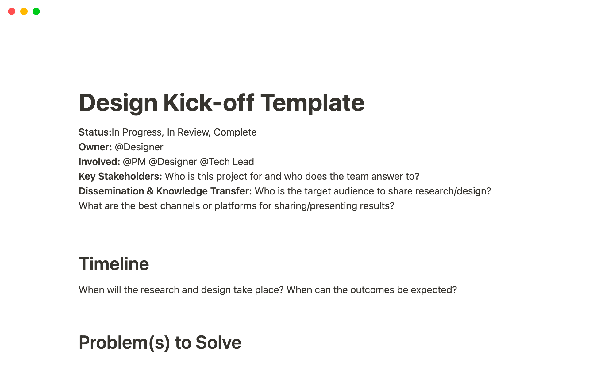 Design Kick-off Template by Sarah Leach | Notion Marketplace