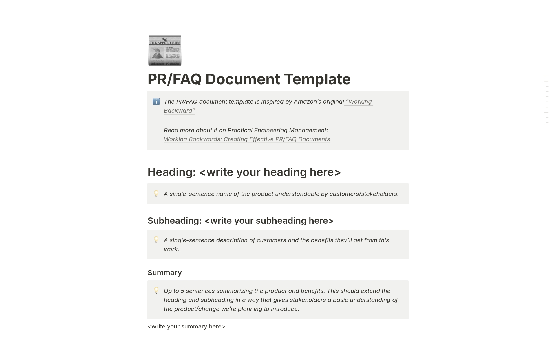 PR/FAQ Document Template | Notion Marketplace