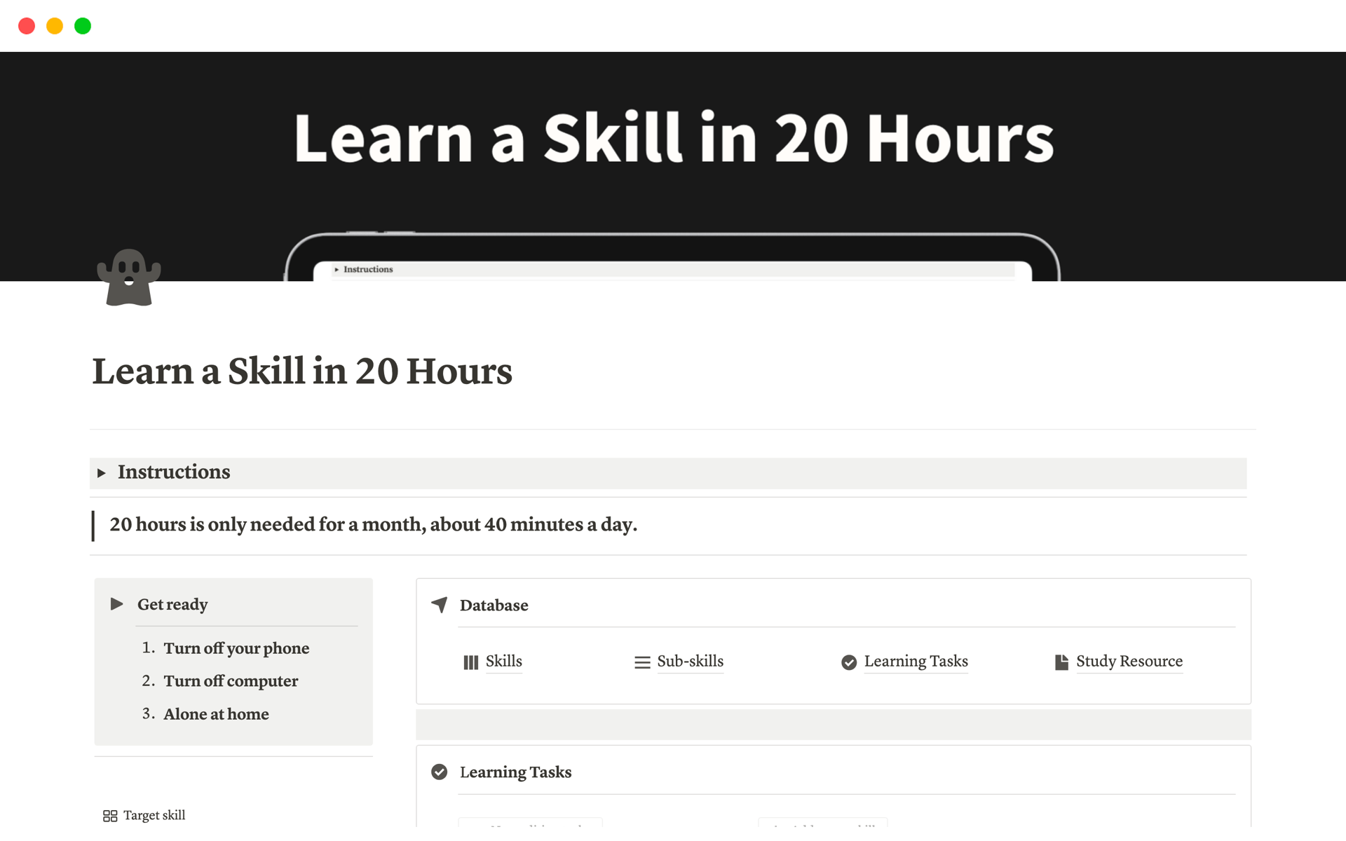 Learn a Skill in 20 Hours Template by Life-Guide-Ray | Notion Marketplace