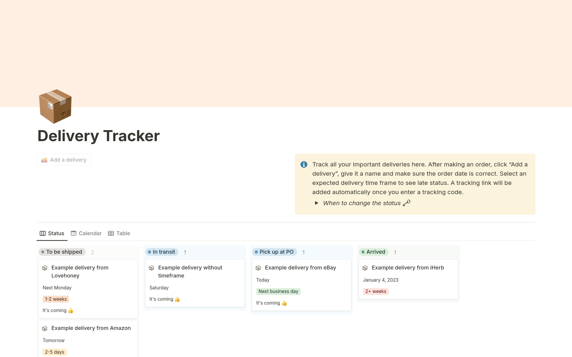 Delivery Tracker Template by Pascal Raabe | Notion Marketplace
