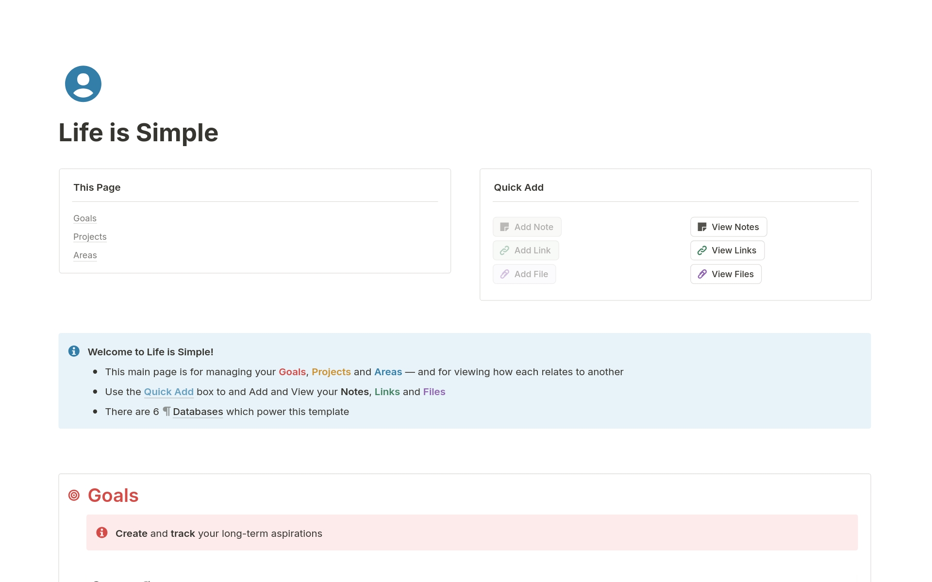 Life is Simple Template by Toni Sian | Notion Marketplace