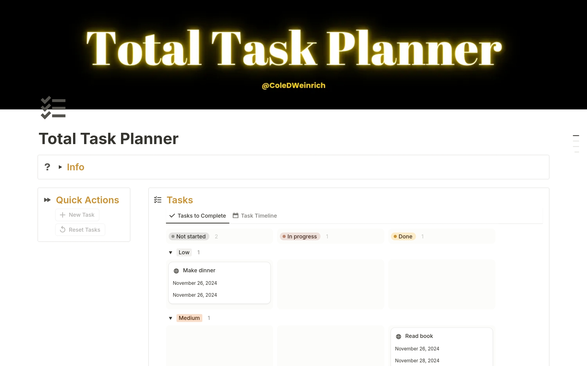 Total Task Planner Template by Cole Weinrich | Notion Marketplace