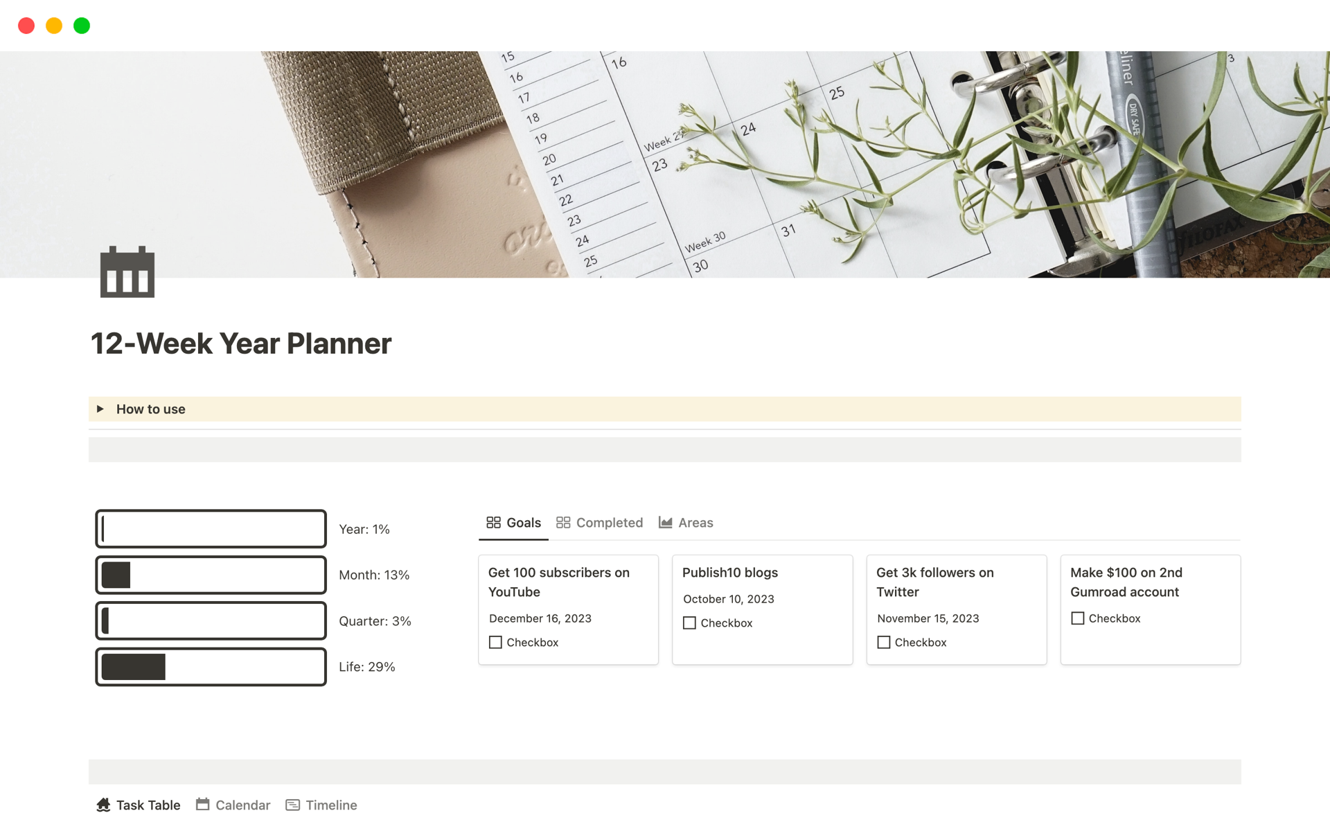 12-Week Year Planner Template | Notion Marketplace