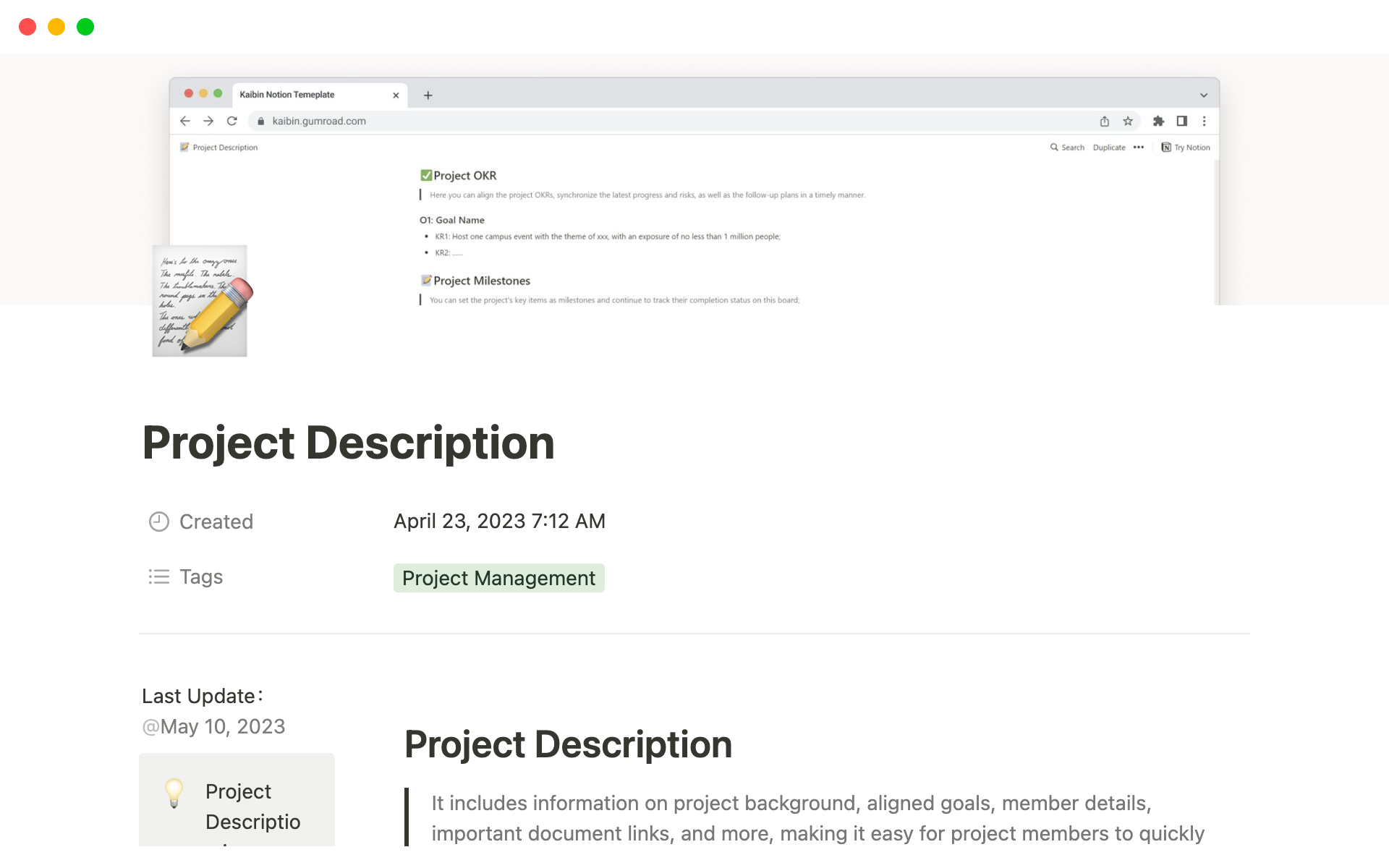 Project Description Template by Kaibin | Notion Marketplace