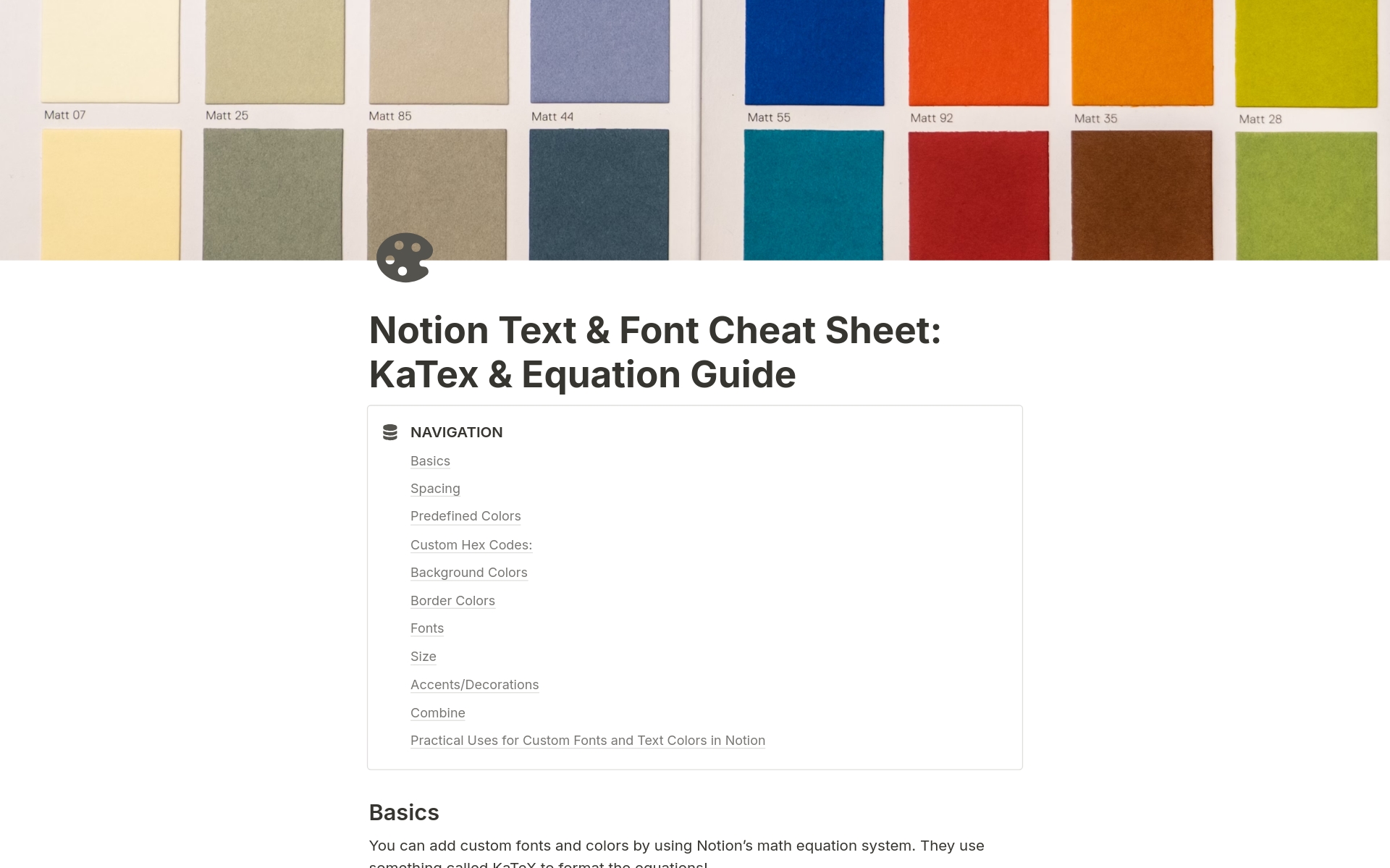 Text & Font Cheat Sheet using KaTex Template | Notion Marketplace