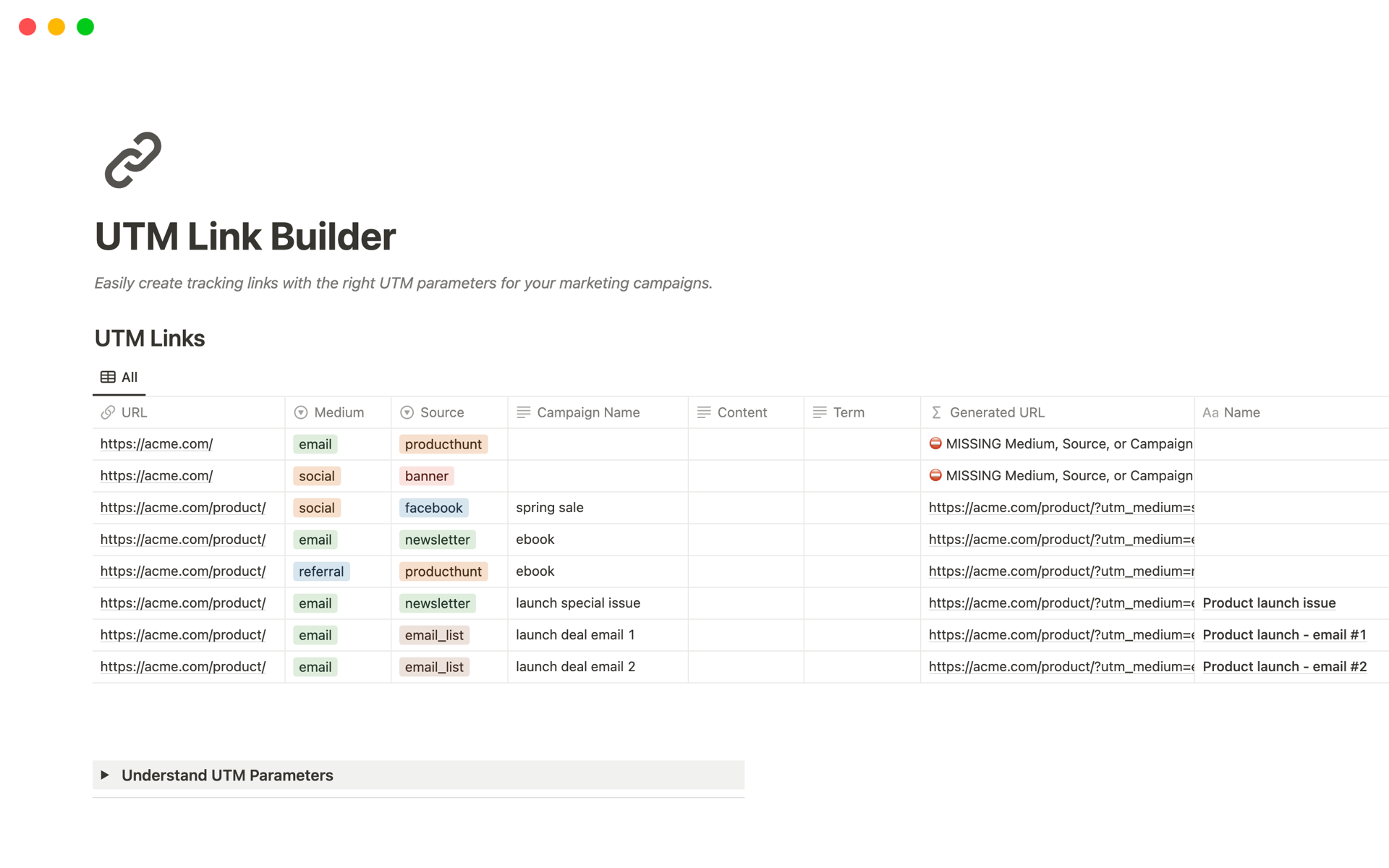 UTM Link Builder Template by Notion Everything | Notion Marketplace