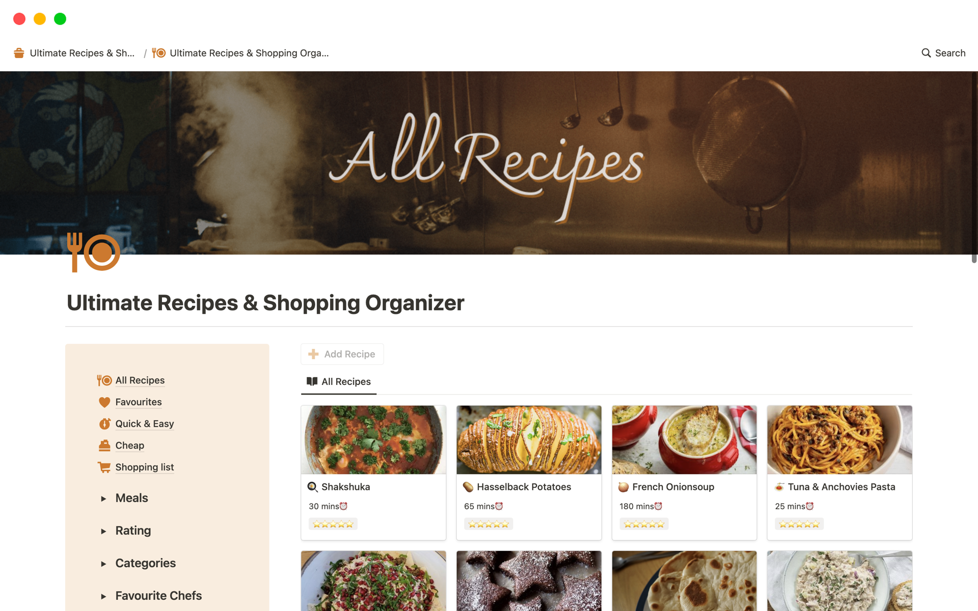 Ultimate Recipes & Shopping Organizer Template | Notion Marketplace