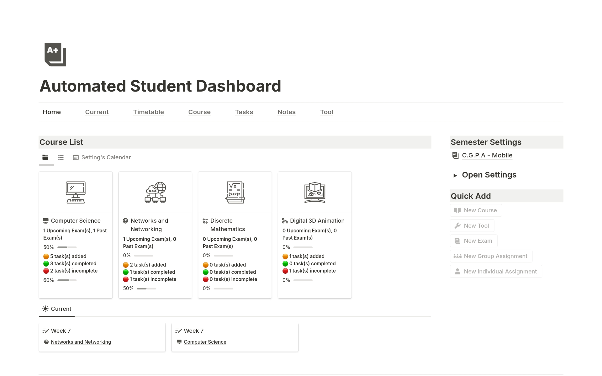 Automated Student Dashboard Template | Notion Marketplace