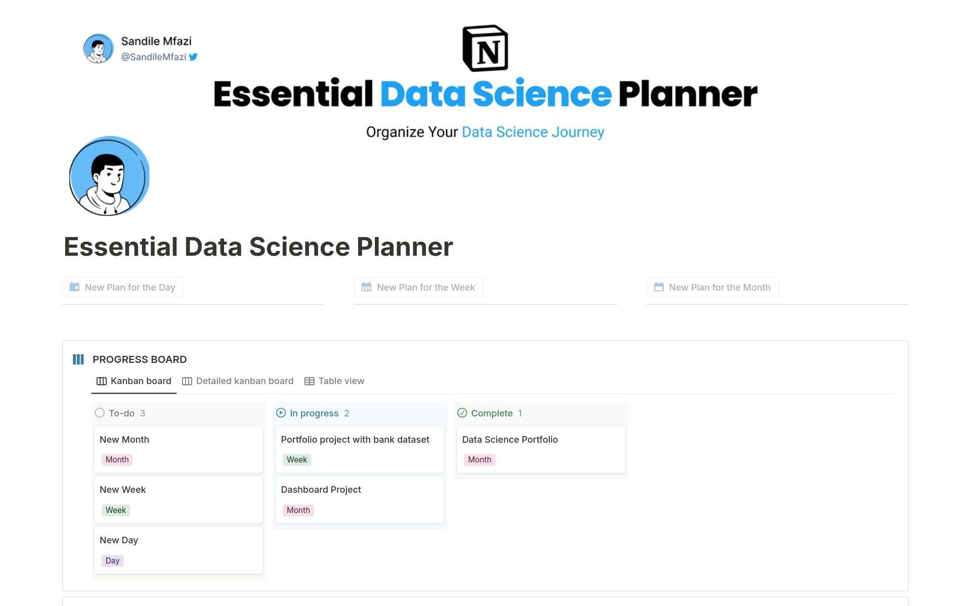 Essential Data Science Planner Template by Sandile Mfazi | Notion ...