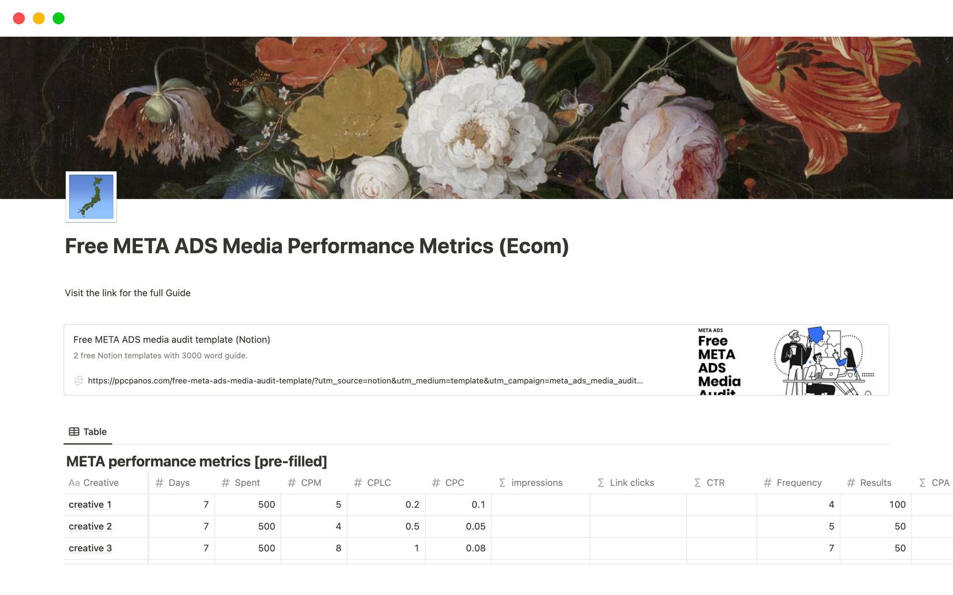 META ADS Media Performance Metrics (Ecom) Template | Notion Marketplace