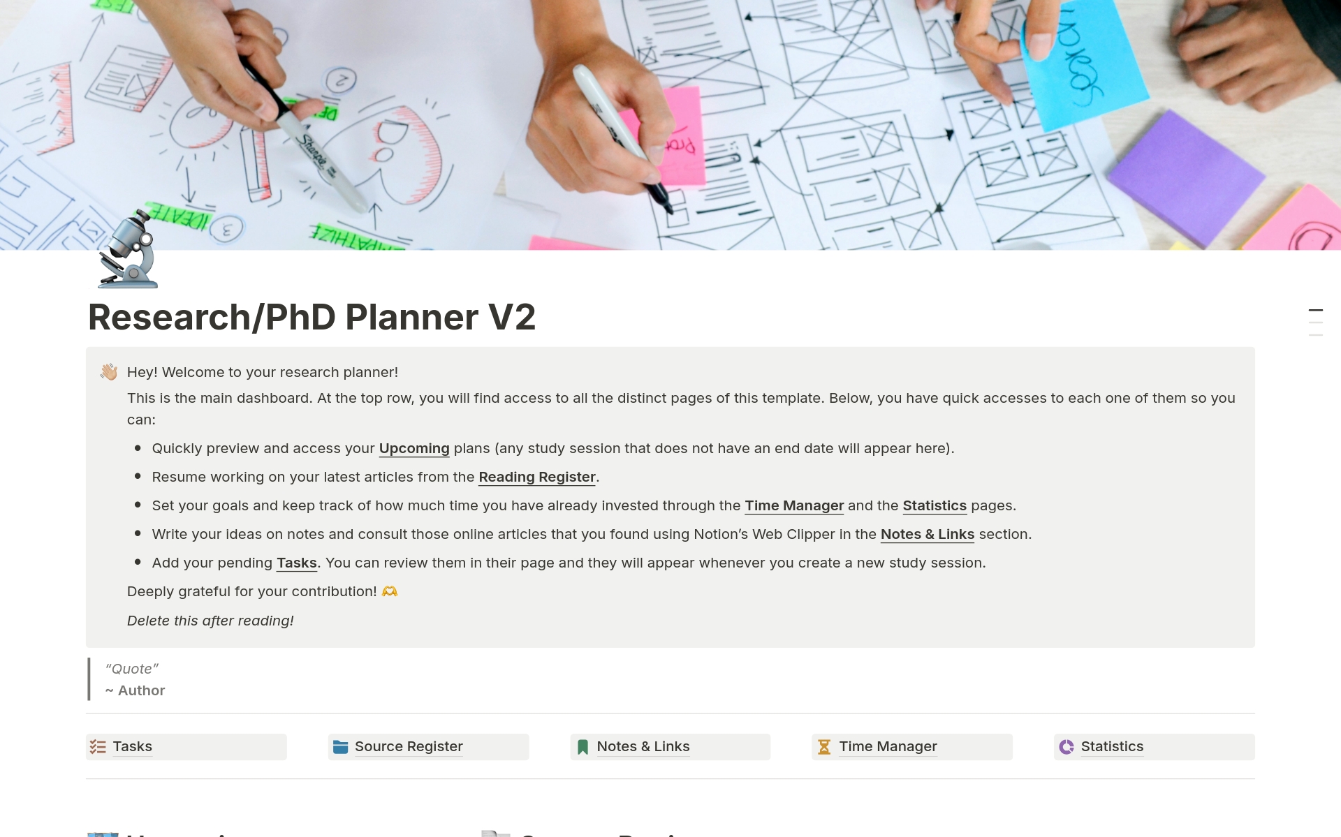 Research & PhD Planner Template by Víctor López | Notion Marketplace