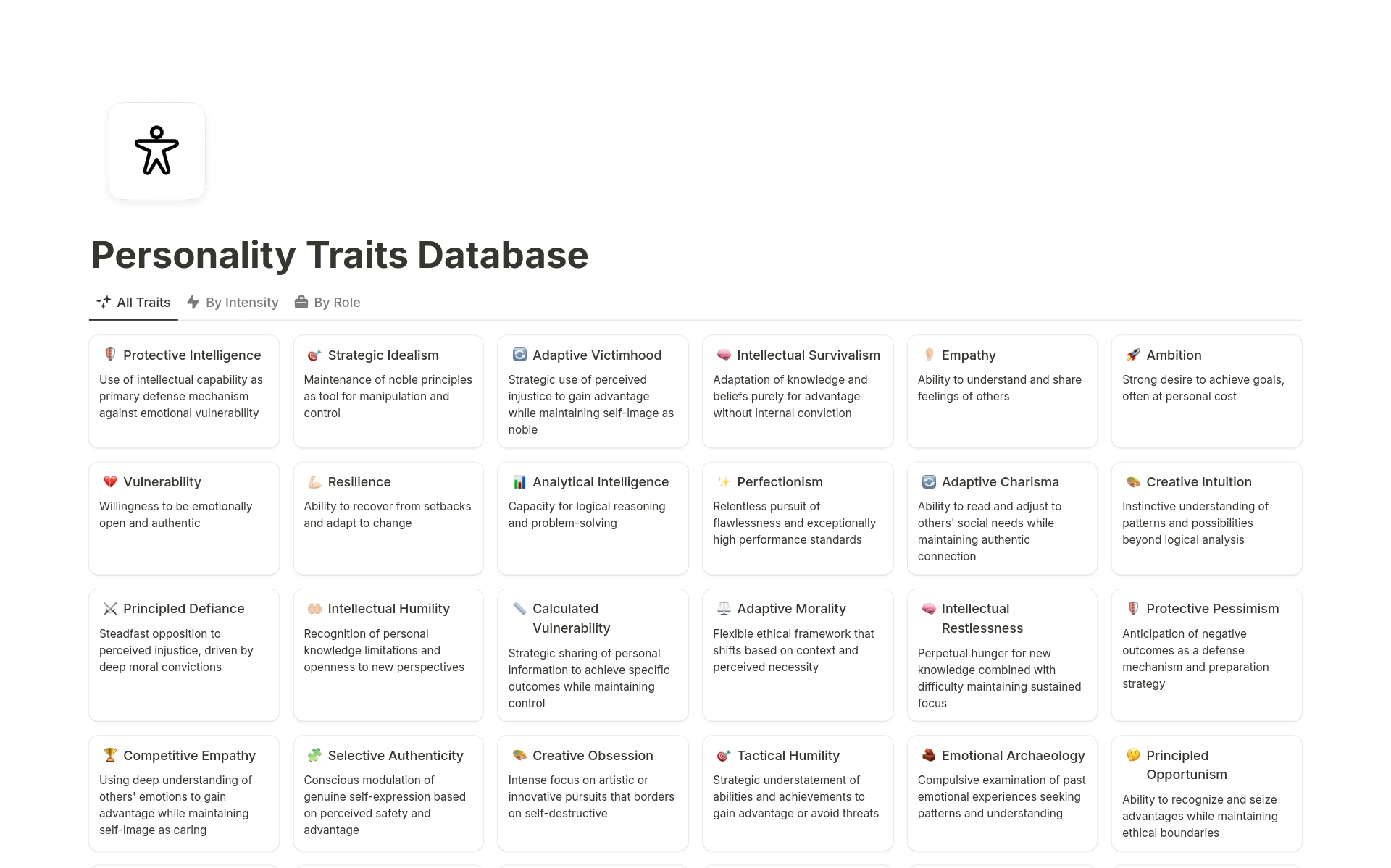 Personality Traits Database Template | Notion Marketplace