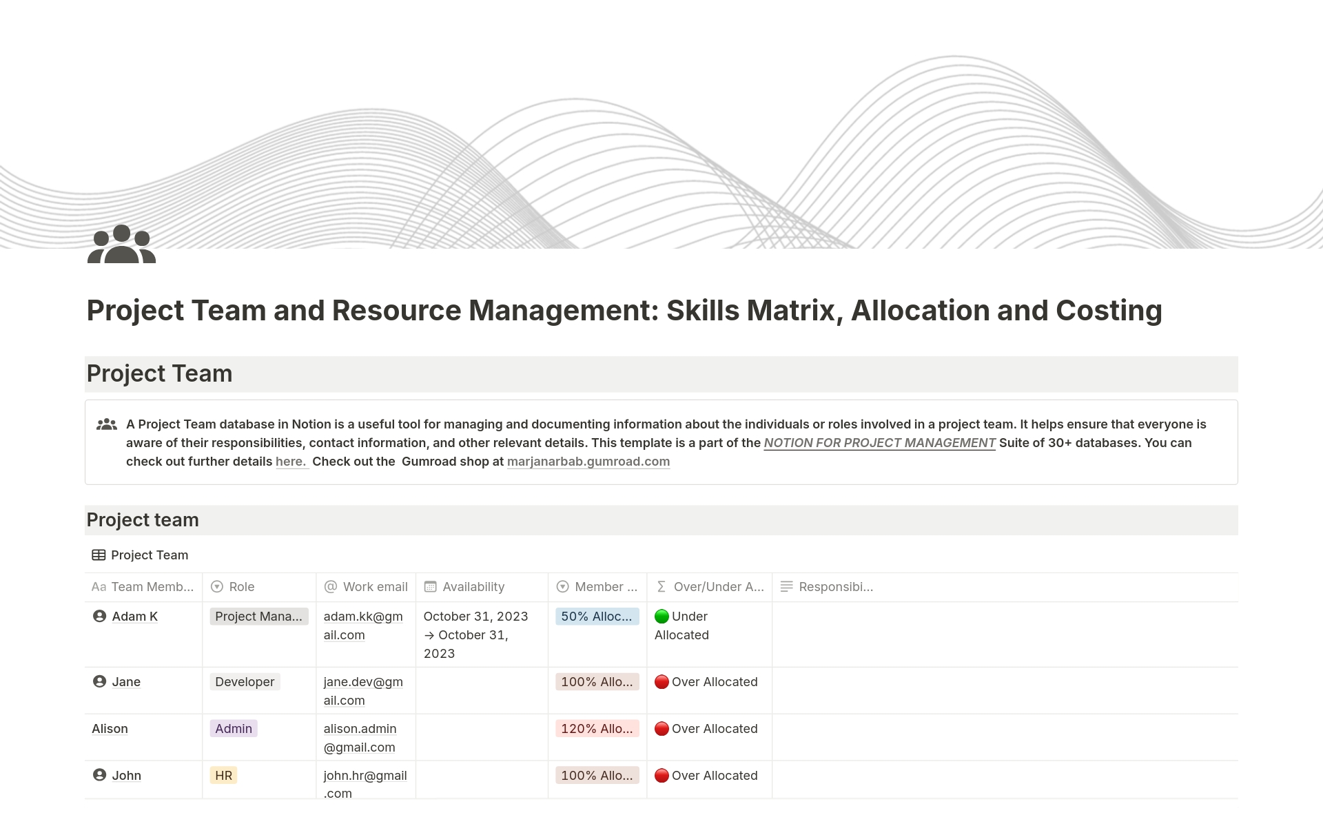 Project Team and Resource Management Template by Marjan Arbab | Notion ...