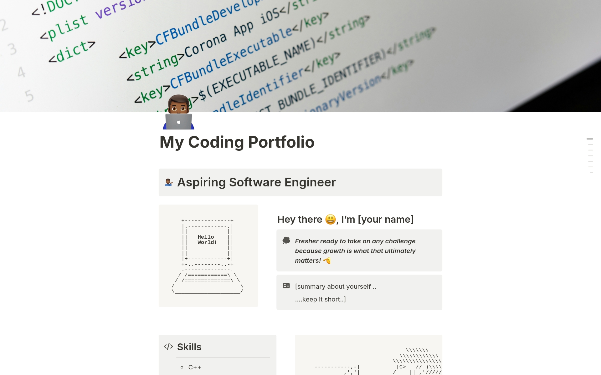 Coding Portfolio for Freshers Template | Notion Marketplace