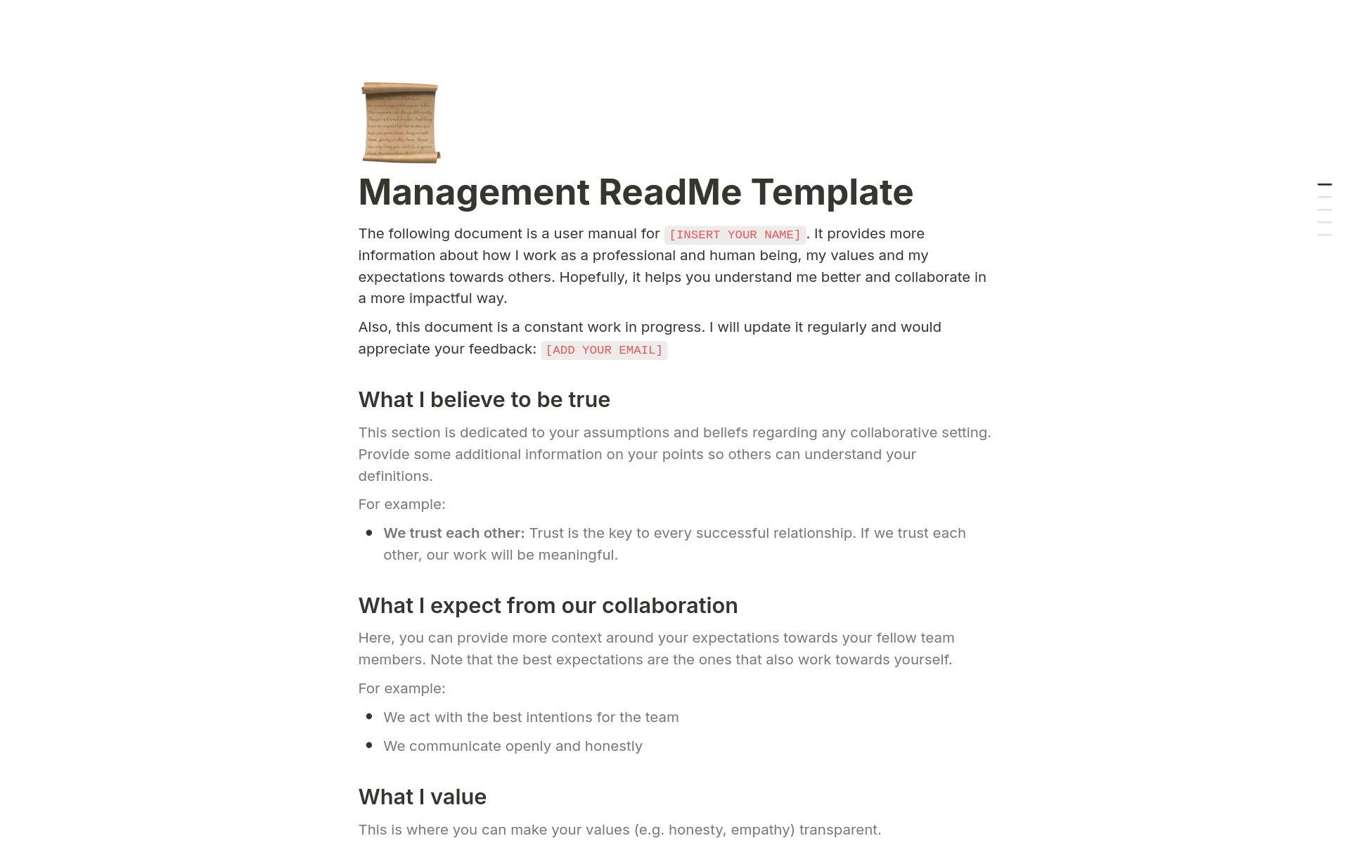 Management ReadMe Template by Janosch Troehler | Notion Marketplace