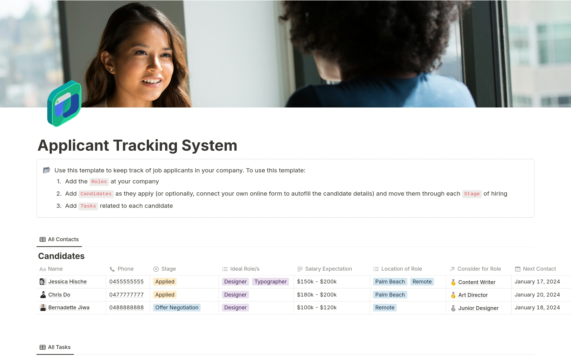 Applicant Tracking System (ATS) Template by Template Road | Notion ...