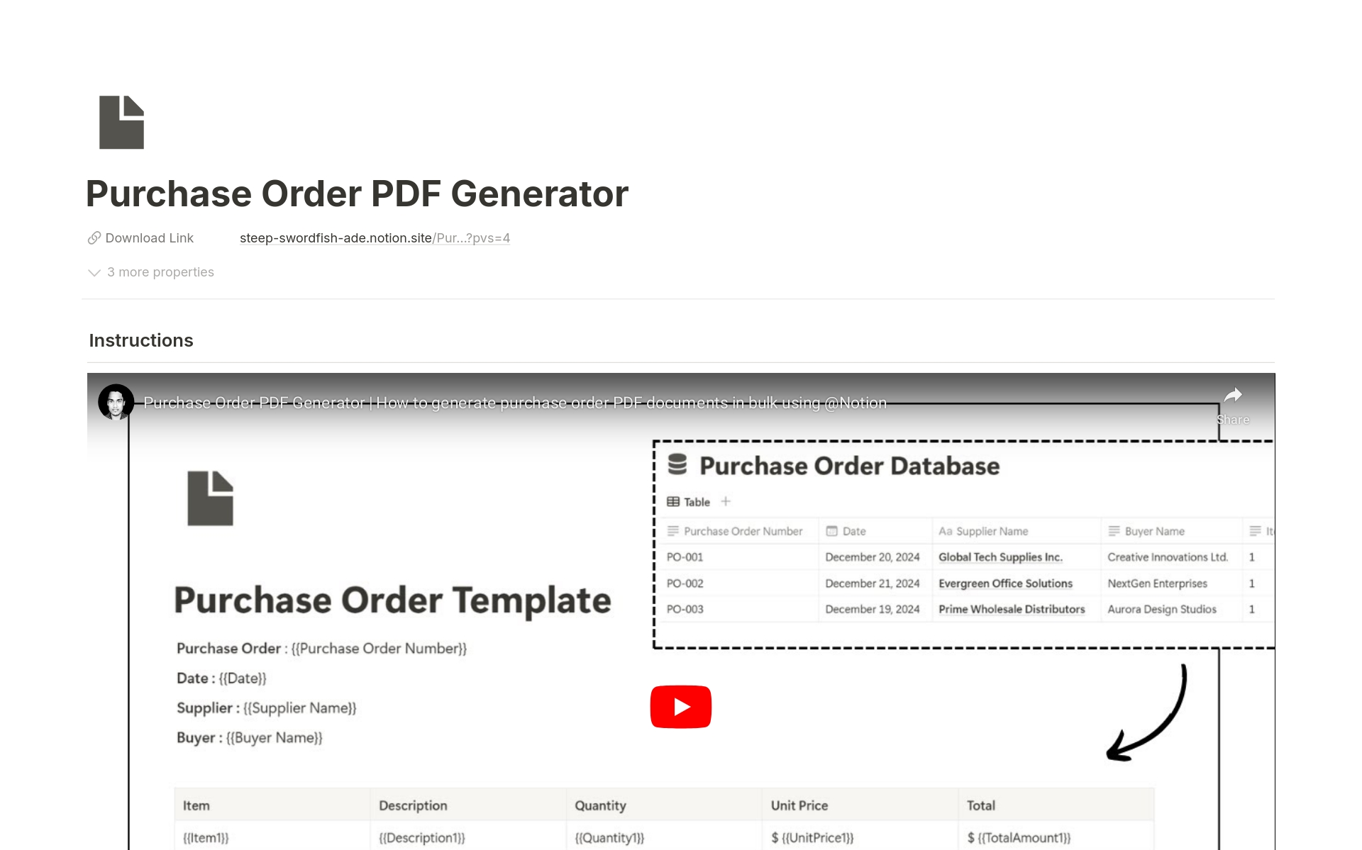 Purchase Order PDF Generator Template | Notion Marketplace