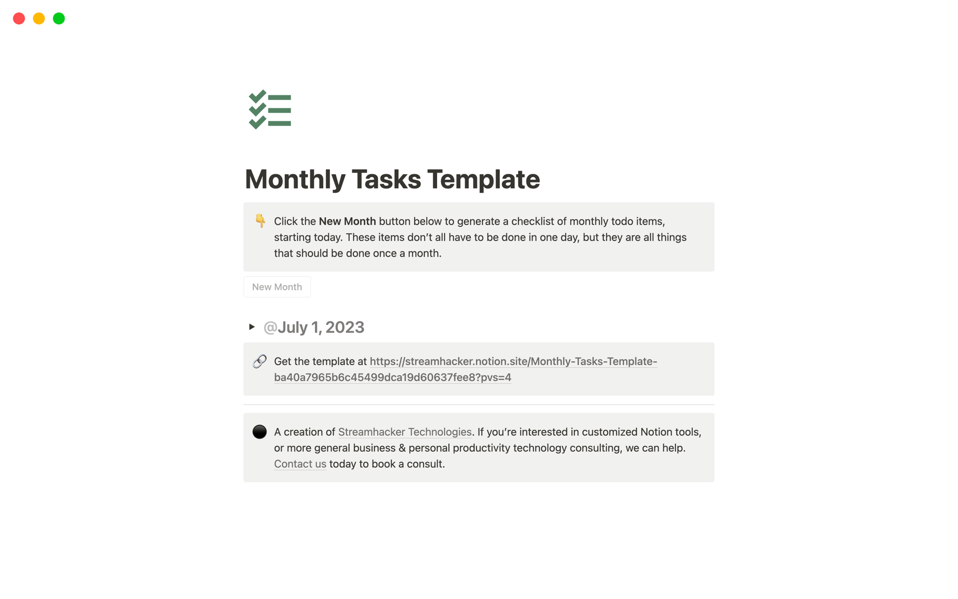 Monthly Tasks Template Template | Notion Marketplace